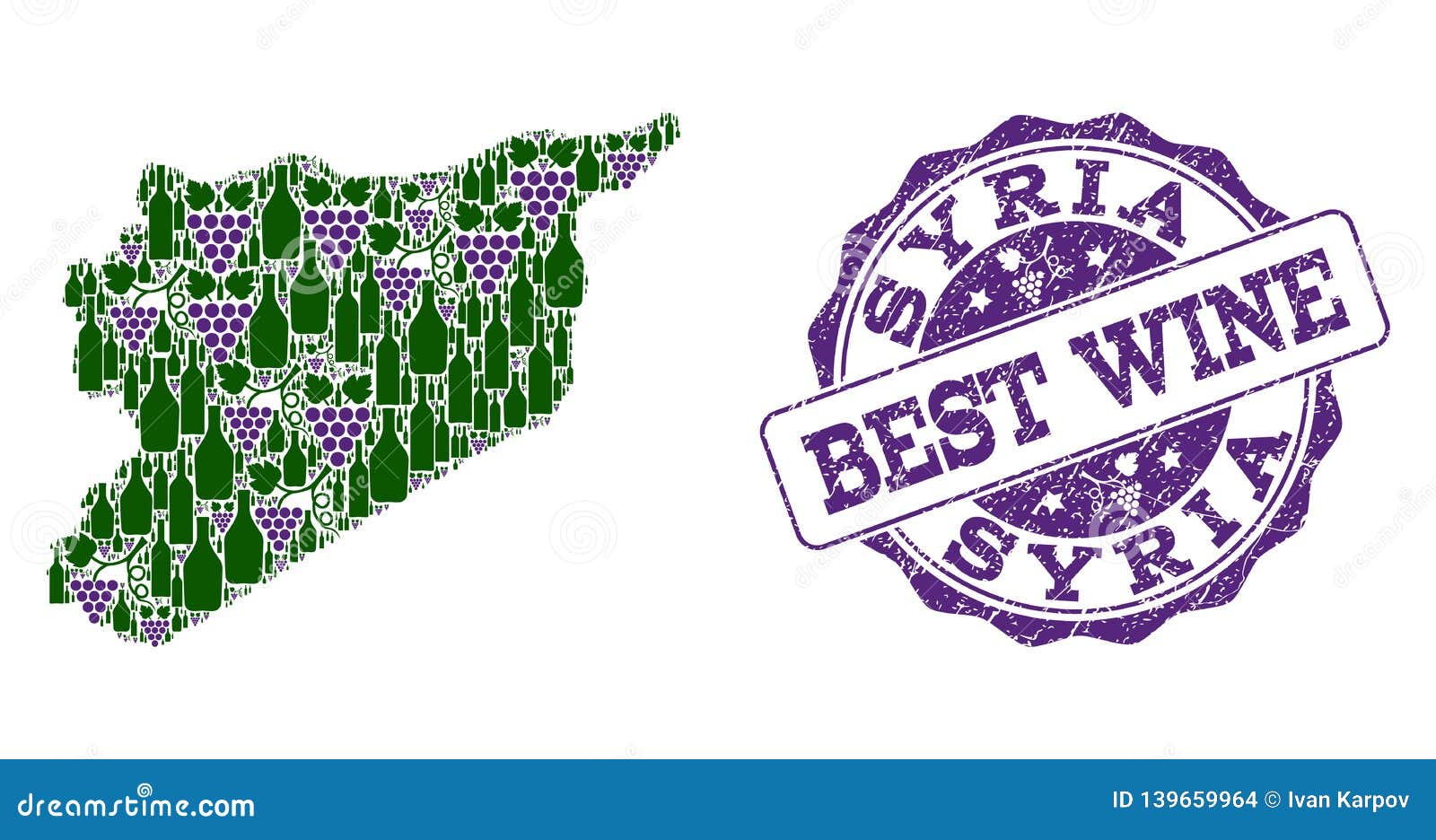 Composition of Grape Wine Map of Syria and Best Wine Stamp Stock Vector ...