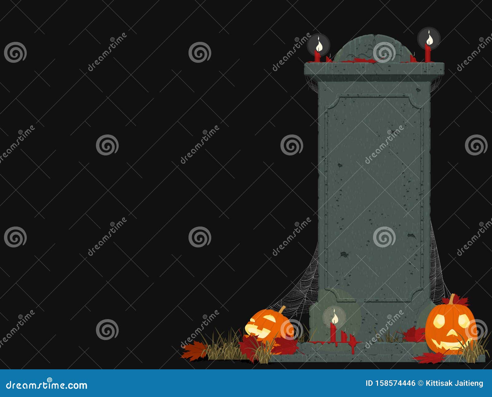 Composition of Gravestone and Jack-O`-lantern of Black Background Stock ...