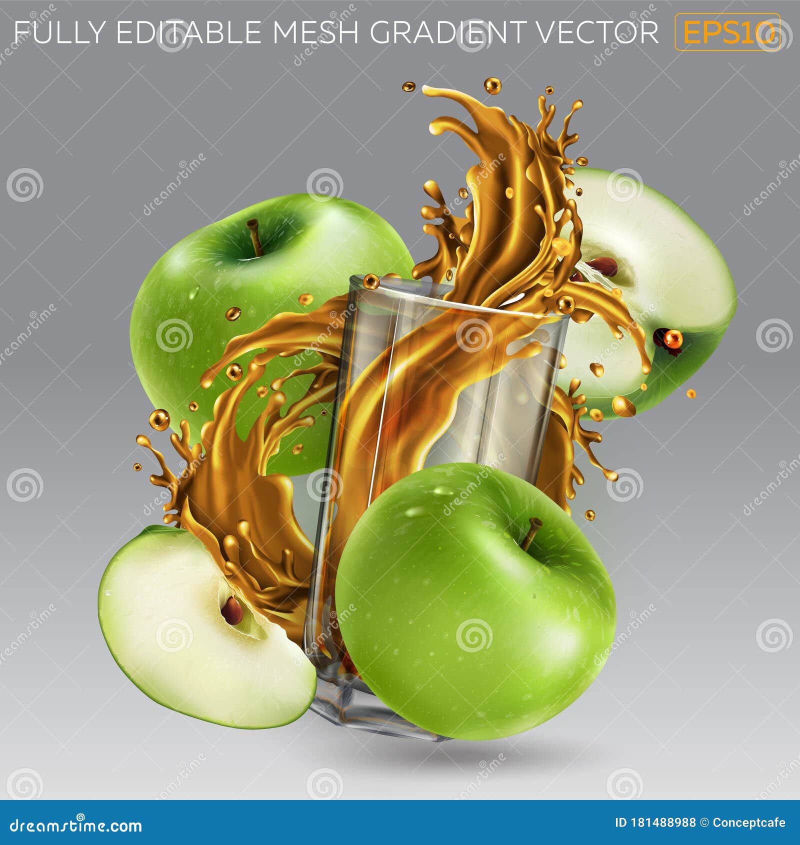 Composition of Green Apples and Juice Splash in a Glass. Stock Vector ...