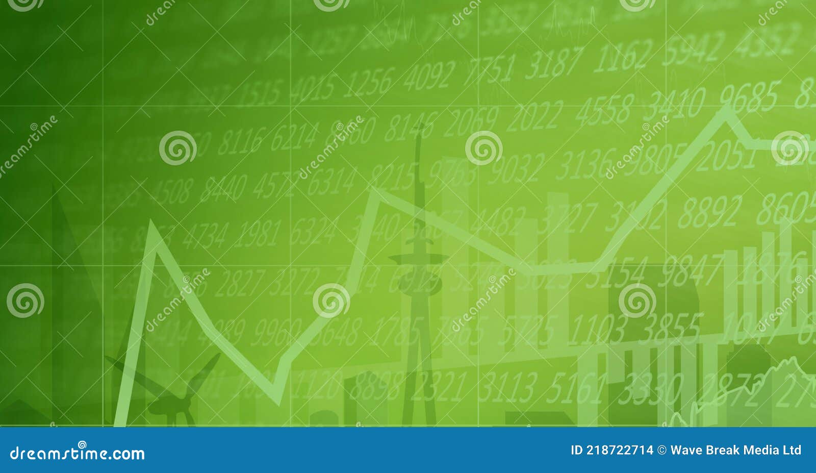 Composition of Green Financial Data Processing on Screen Over Cityscape ...