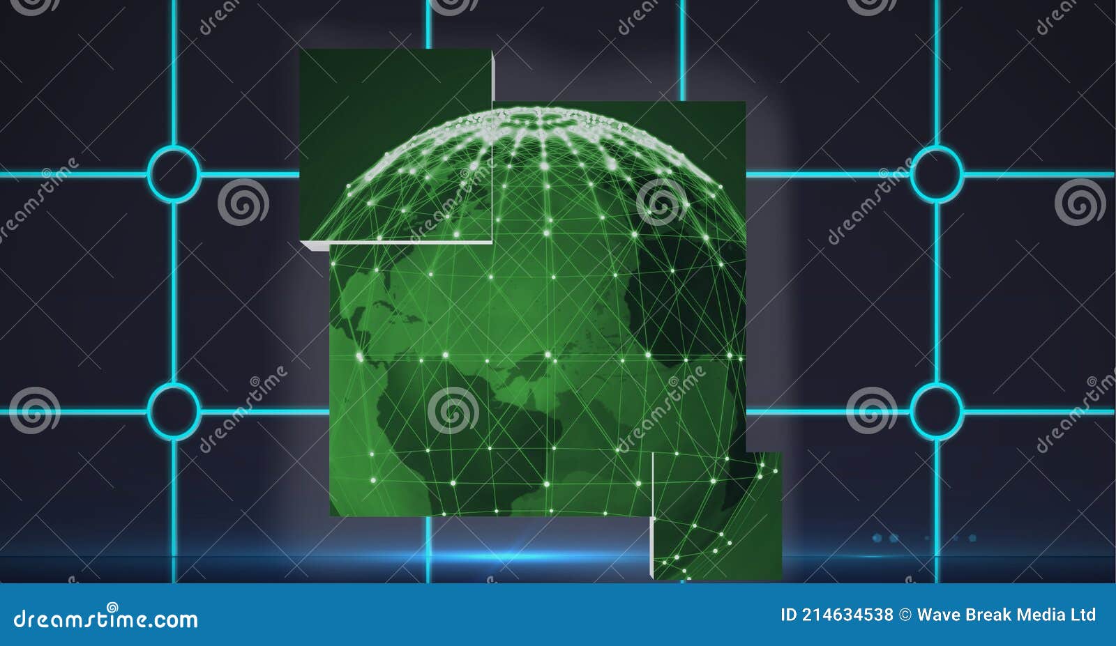 Composition of Green Globe with Network of Blue Connections in ...