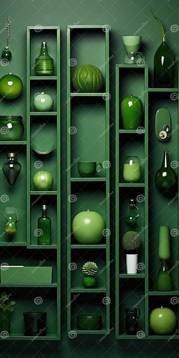 Composition of Green Objects on a Green Background. Generative AI Stock ...