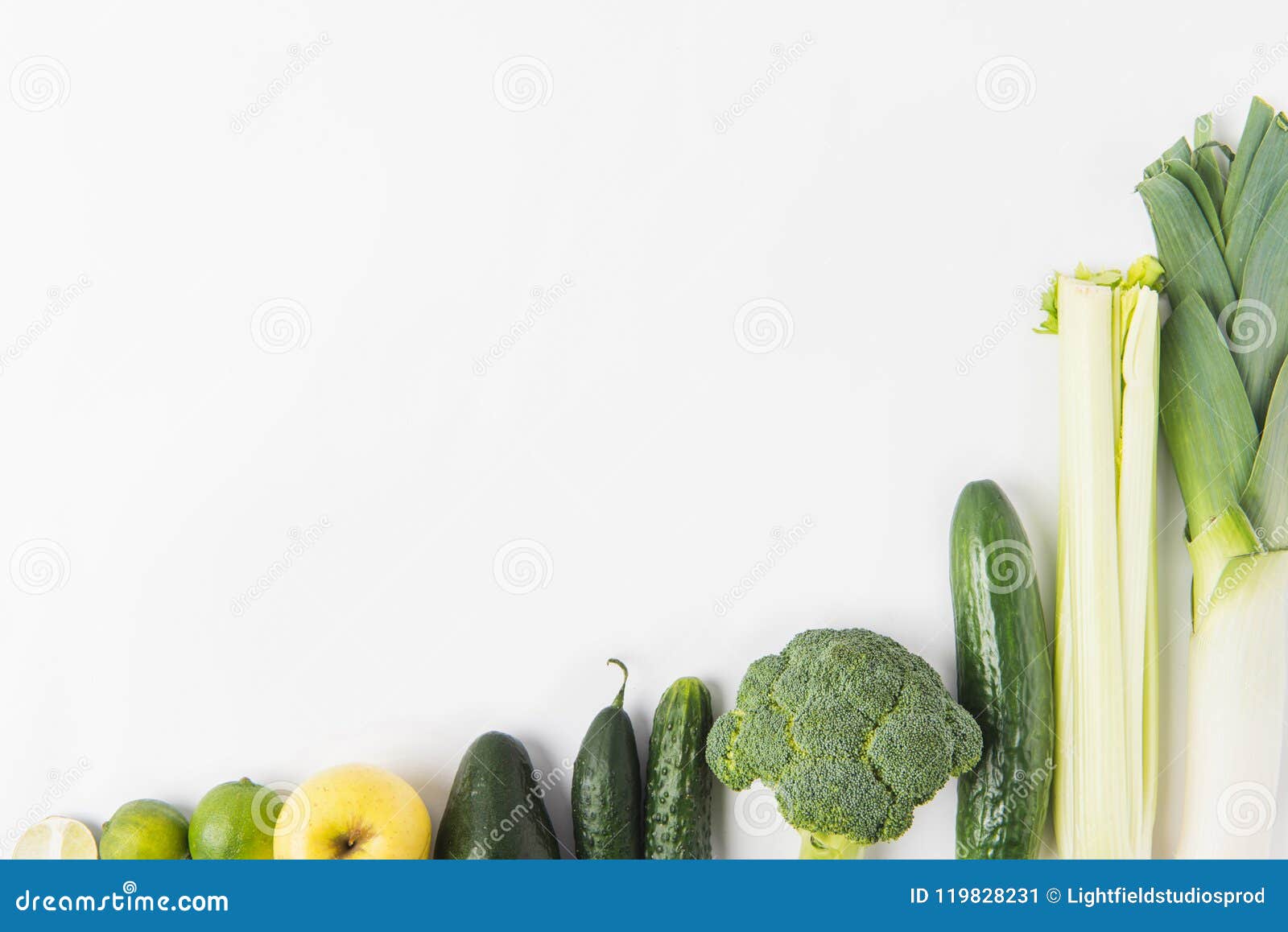 Composition of Green Vegetables in a Row Isolated on White Background ...