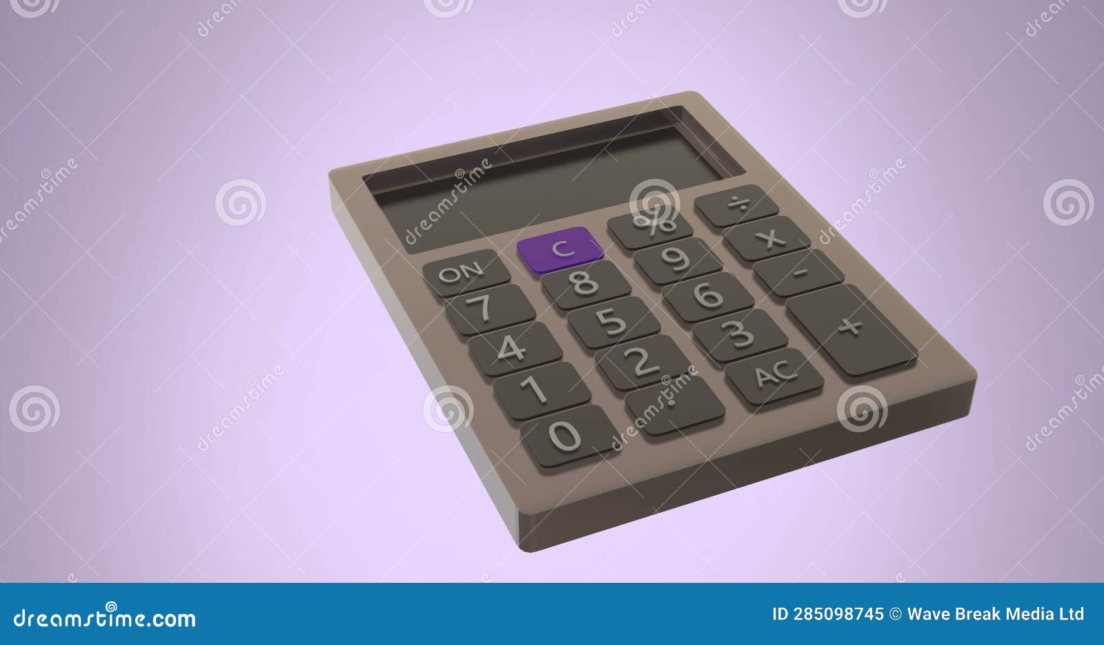 Composition of Grey Calculator with Blank Screen on Purple Background ...