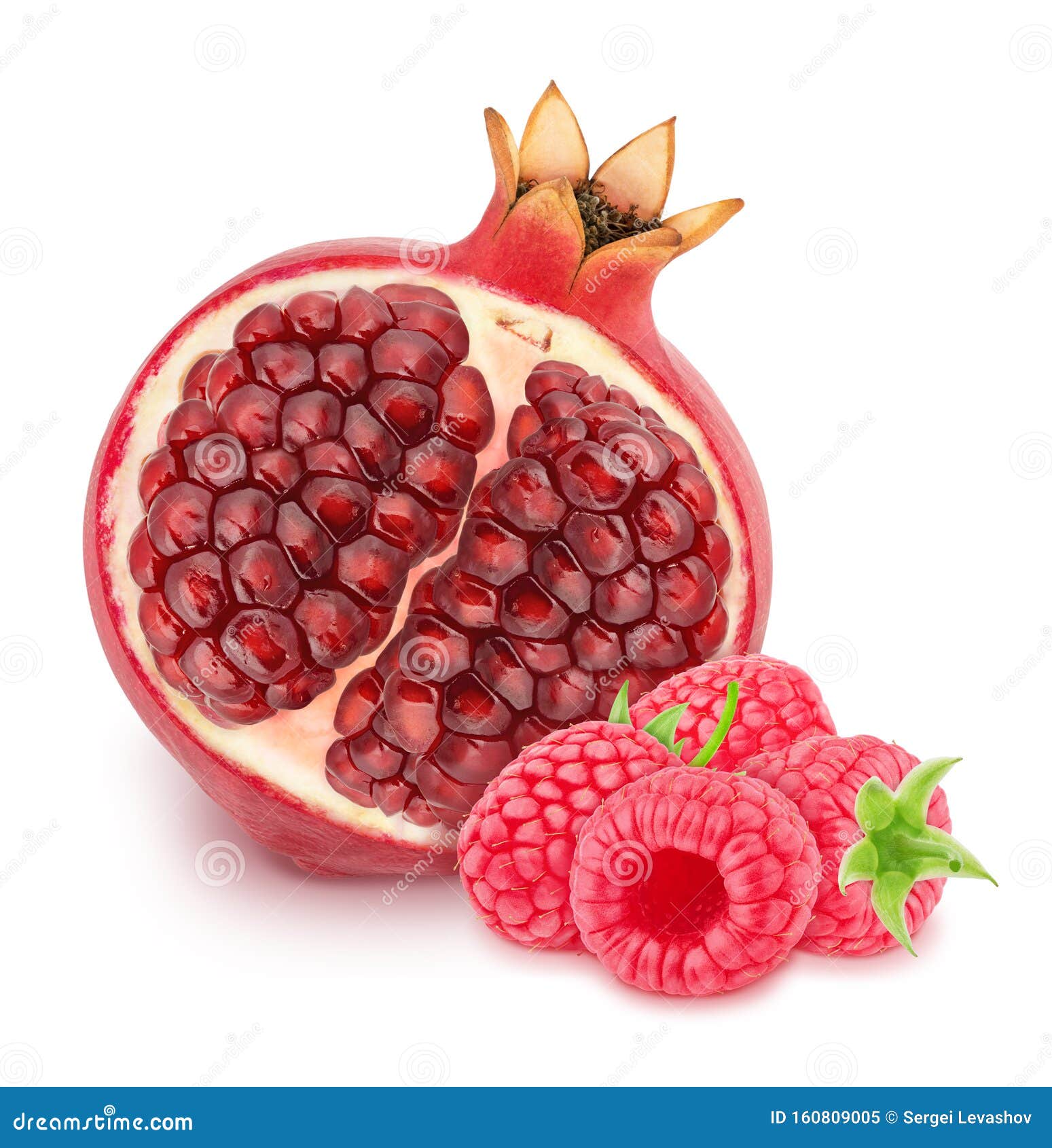 Composition with Half of Pomegranate and Raspberry Isolated on a White ...