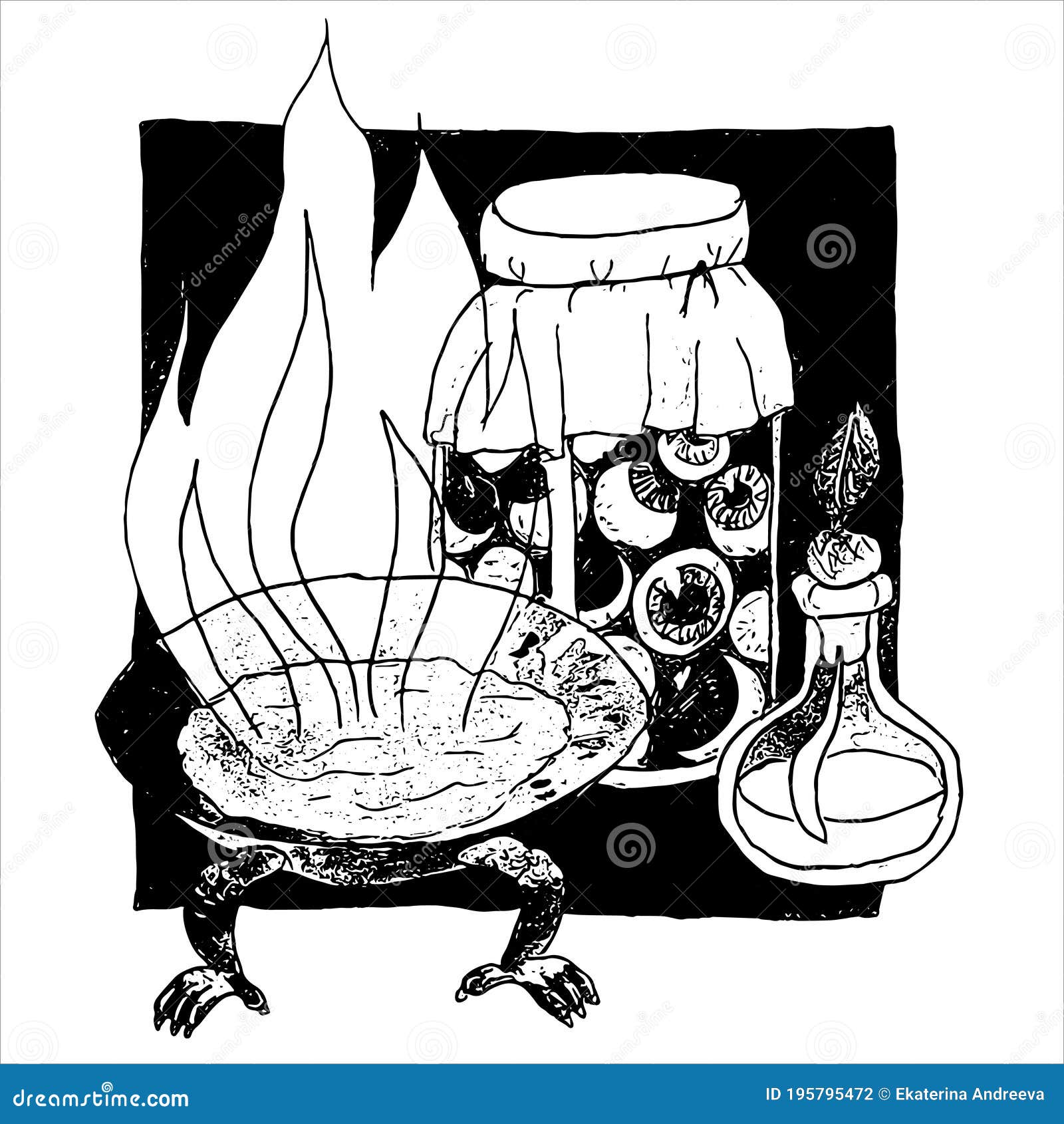 Composition of Black and White Halloween Witchcraft Symbols: Magic Fire ...