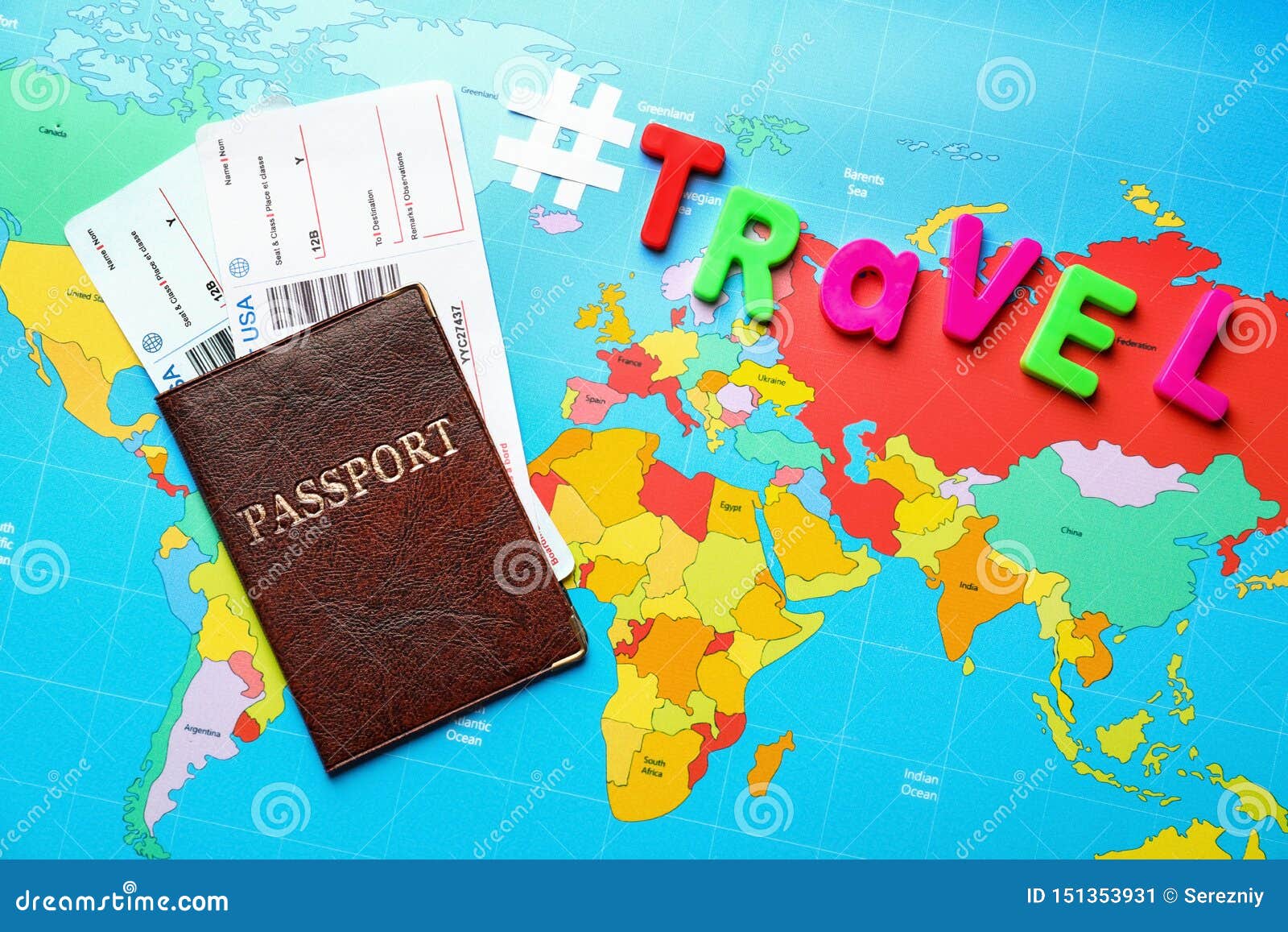 Composition with Hashtag TRAVEL on World Map Stock Image - Image of ...