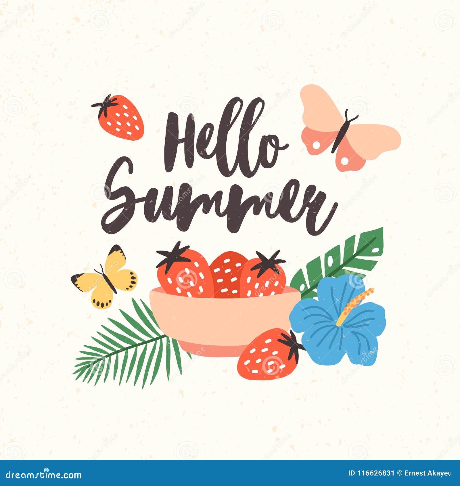 Composition with Hello Summer Lettering Written with Beautiful Cursive ...