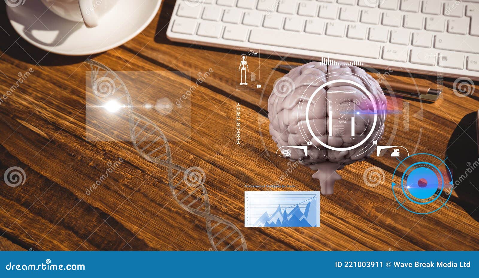 Composition of Human Brain and Medical Data Processing Over Desk with ...