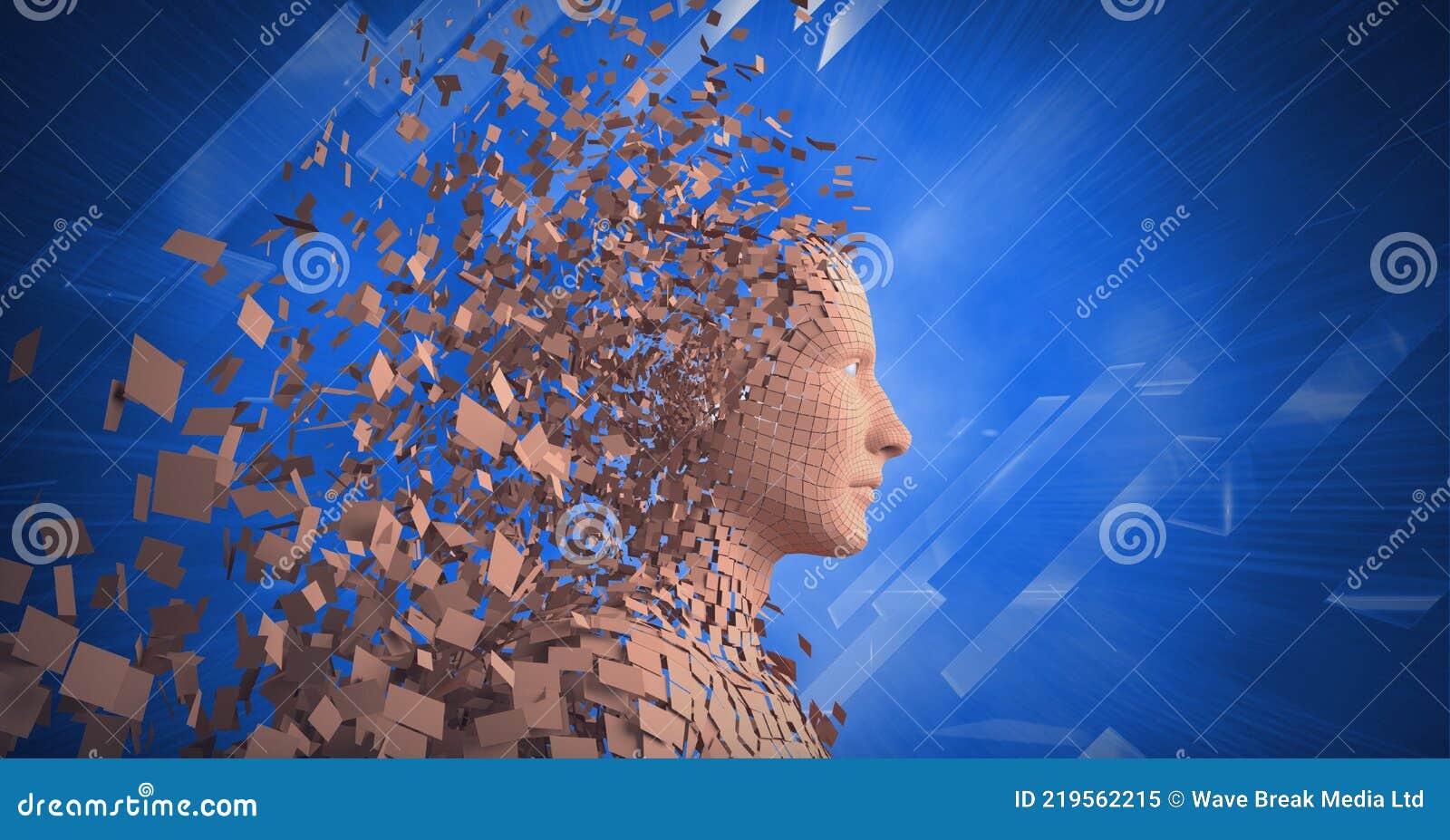 Composition Of Human Bust Formed With Particles Exploding On Blue ...