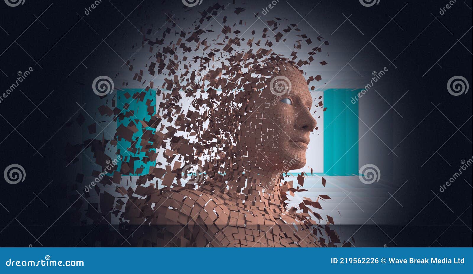 Composition of Human Bust Formed with Particles Exploding on Grey ...