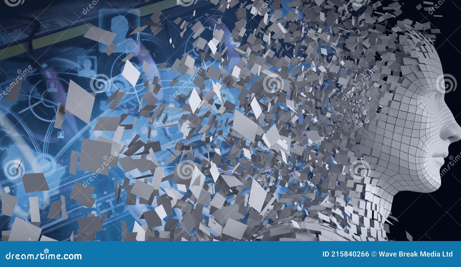 Composition of Human Digital Head with Grey Squares Over Scopes ...