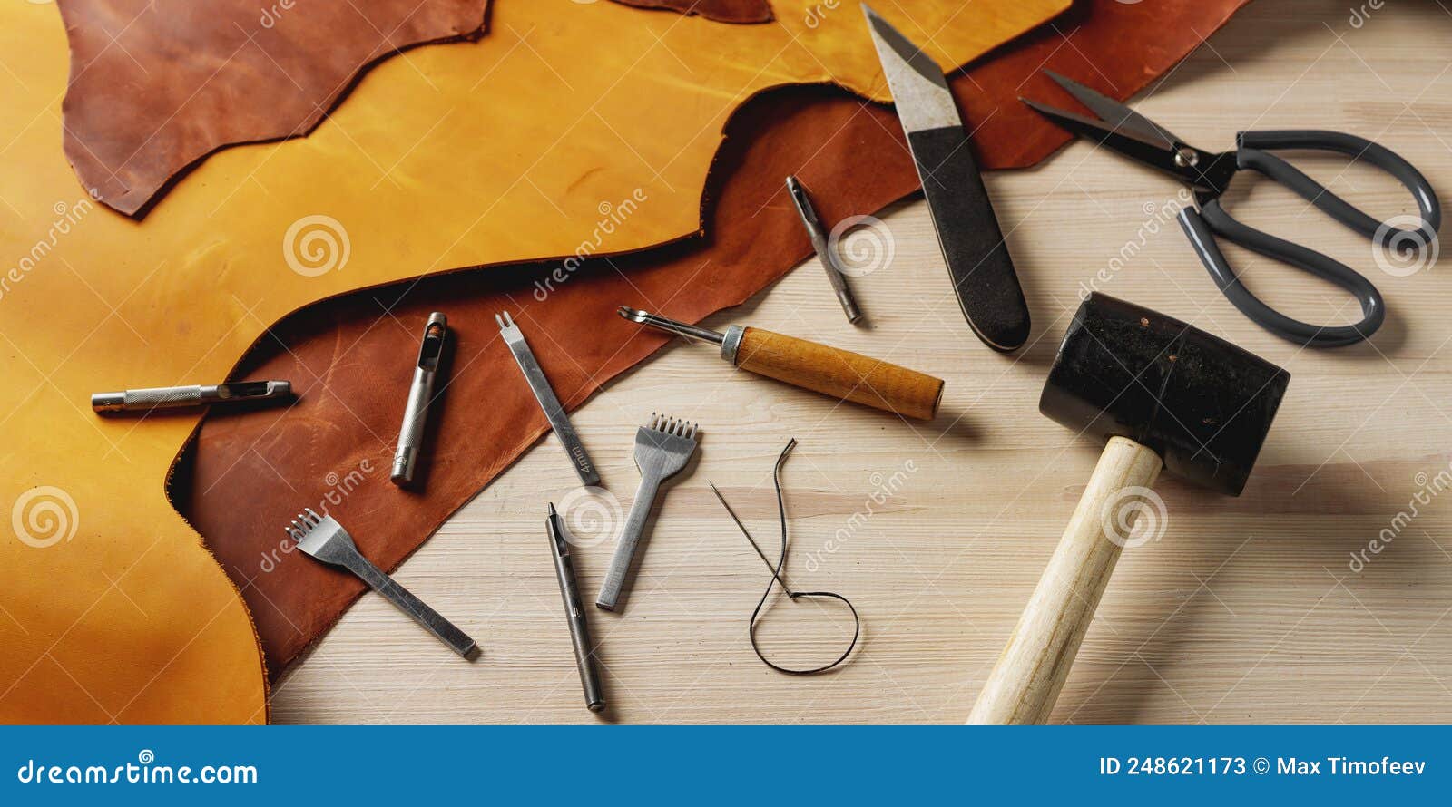 Composition of Instruments for Leather Processing. the Process of ...