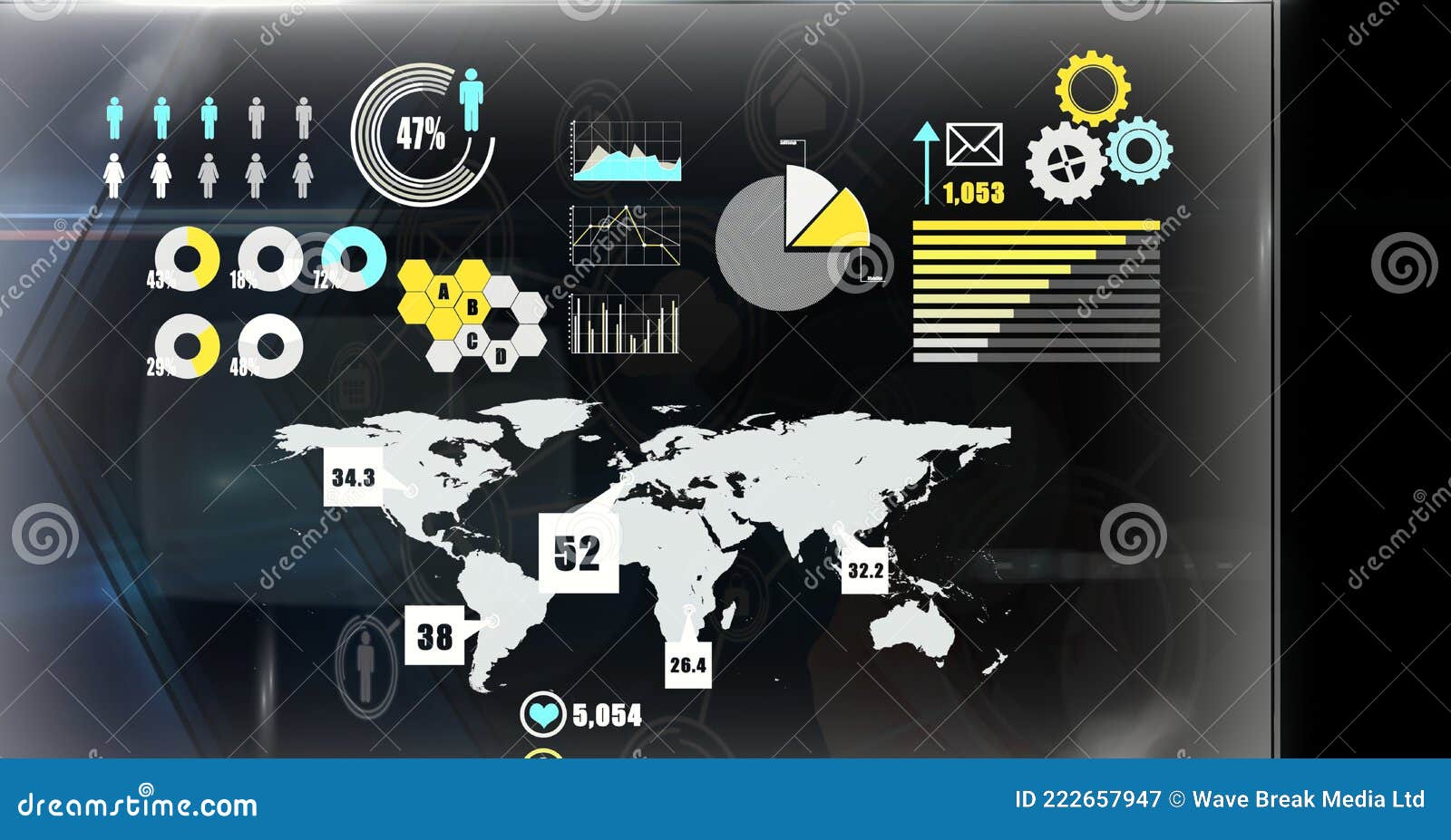 Composition of Interactive Screen with World Map and Data Processing ...