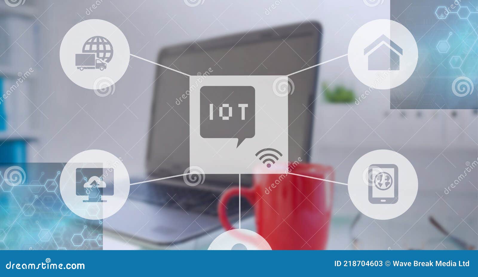 Composition of Iot Icon with Network of Connections Over Laptop Stock ...