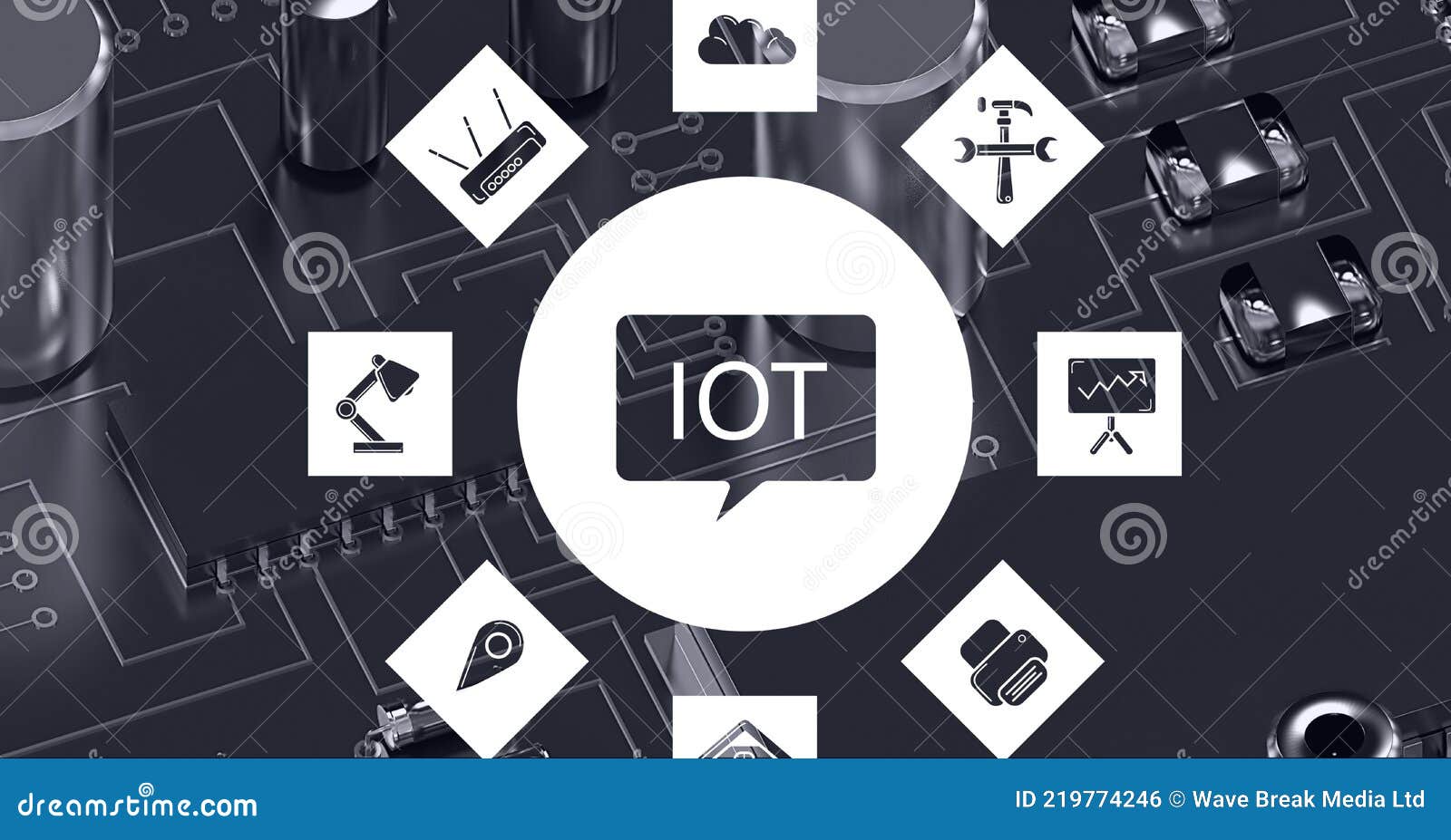Composition of Iot Text and Network of Digital Icons Over Computer ...