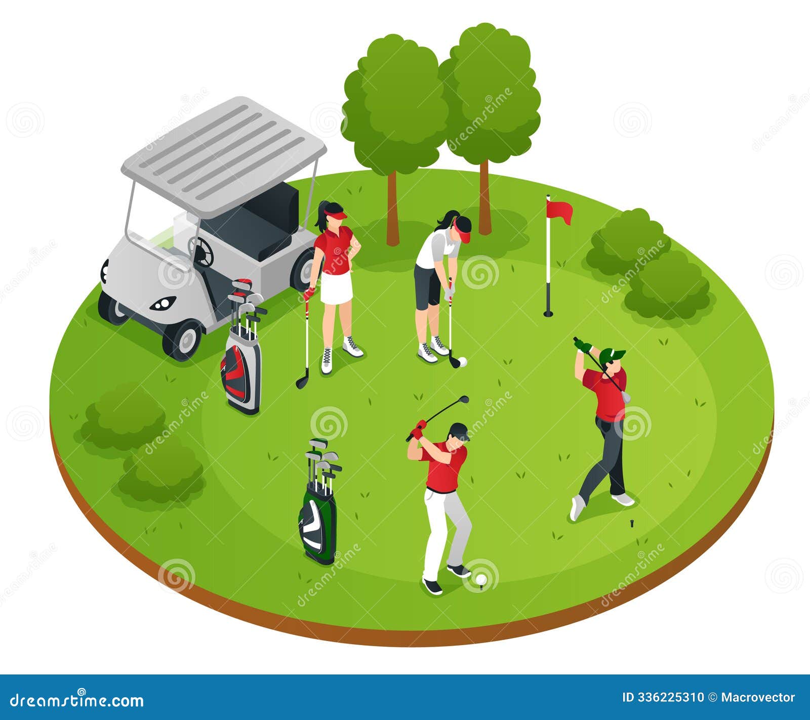 Golf Scene With Gold Ball On The Fairway And Cart In The Background ...