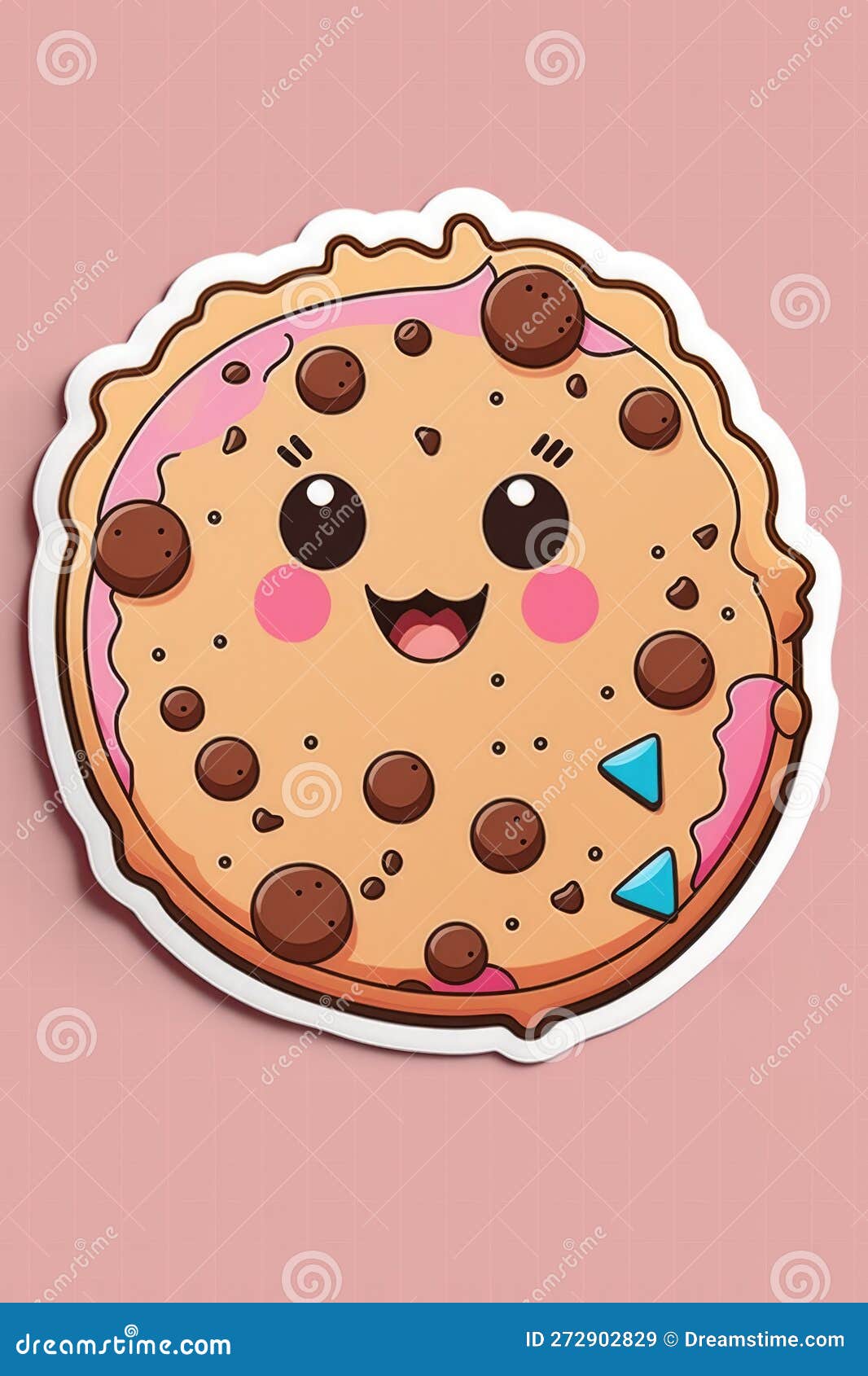 Composition of Kawaii Cartoon Cookie Sticker on Pink Background Stock ...