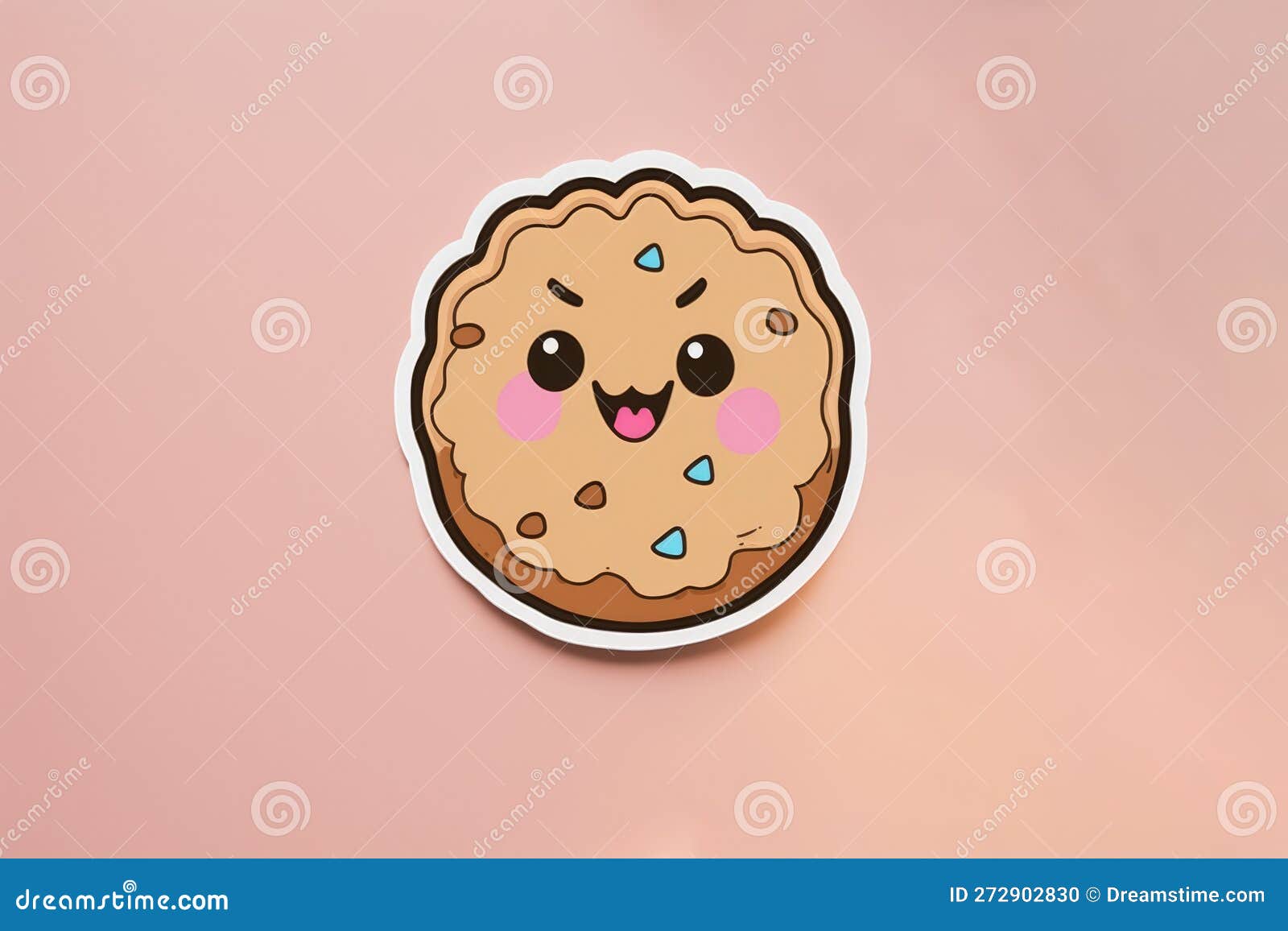 Composition of Kawaii Cartoon Cookie Sticker on Pink Background Stock ...