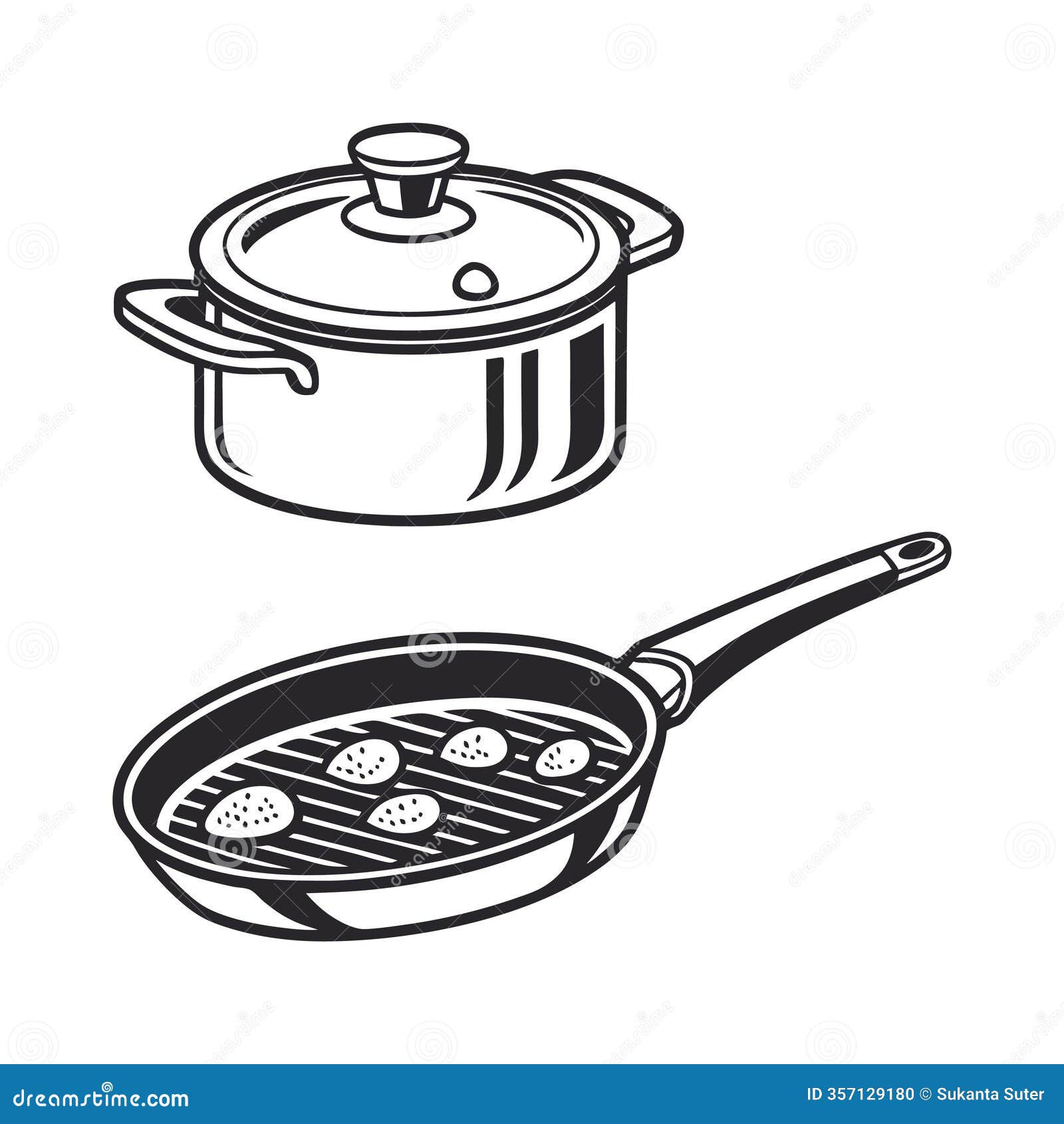 Saucepan, Frying Pan, Skillet, Tea Kettle On Electric Stove, Cooker ...