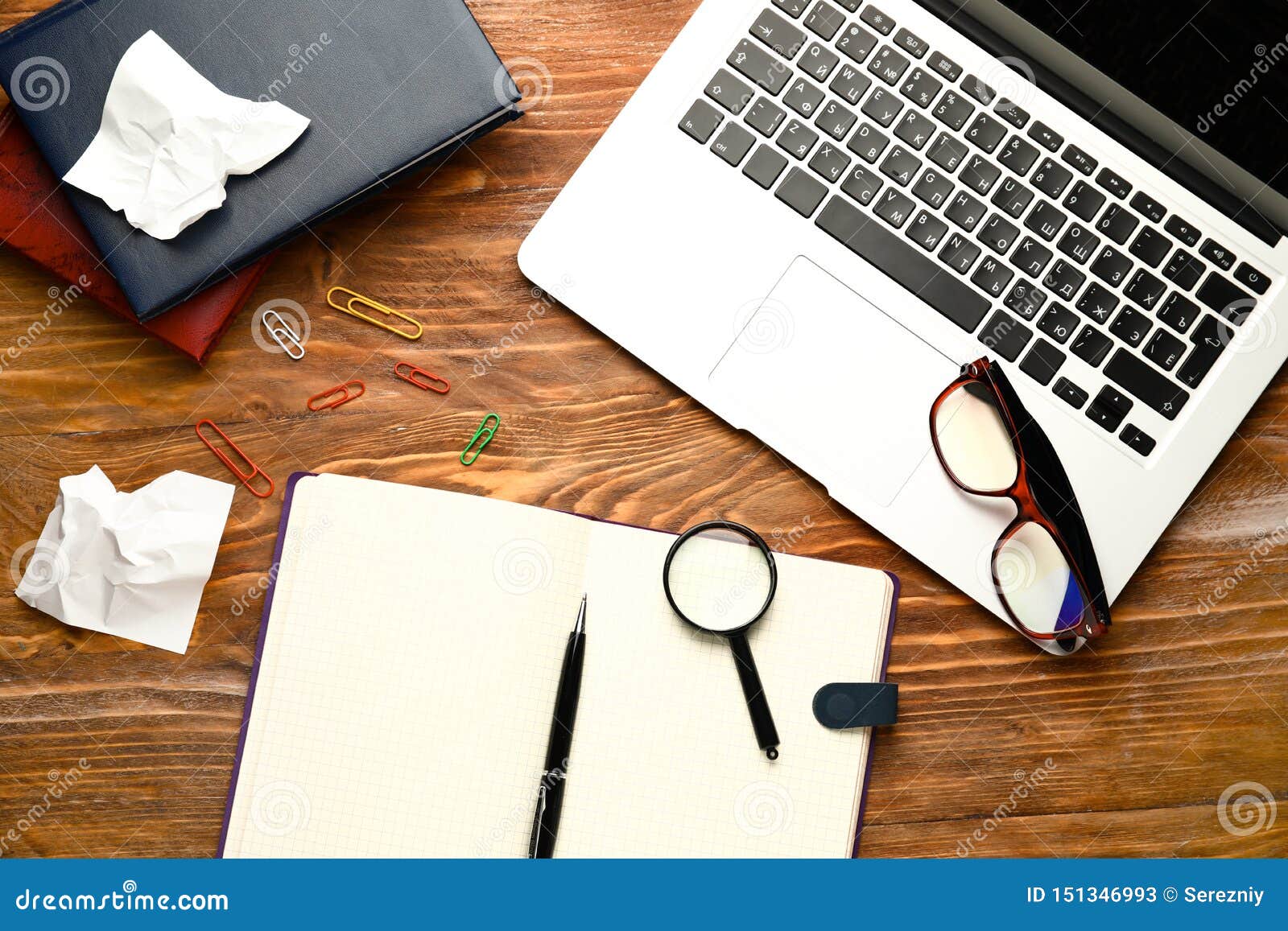Composition with Laptop and Notebook on Wooden Table. Concept of Study ...