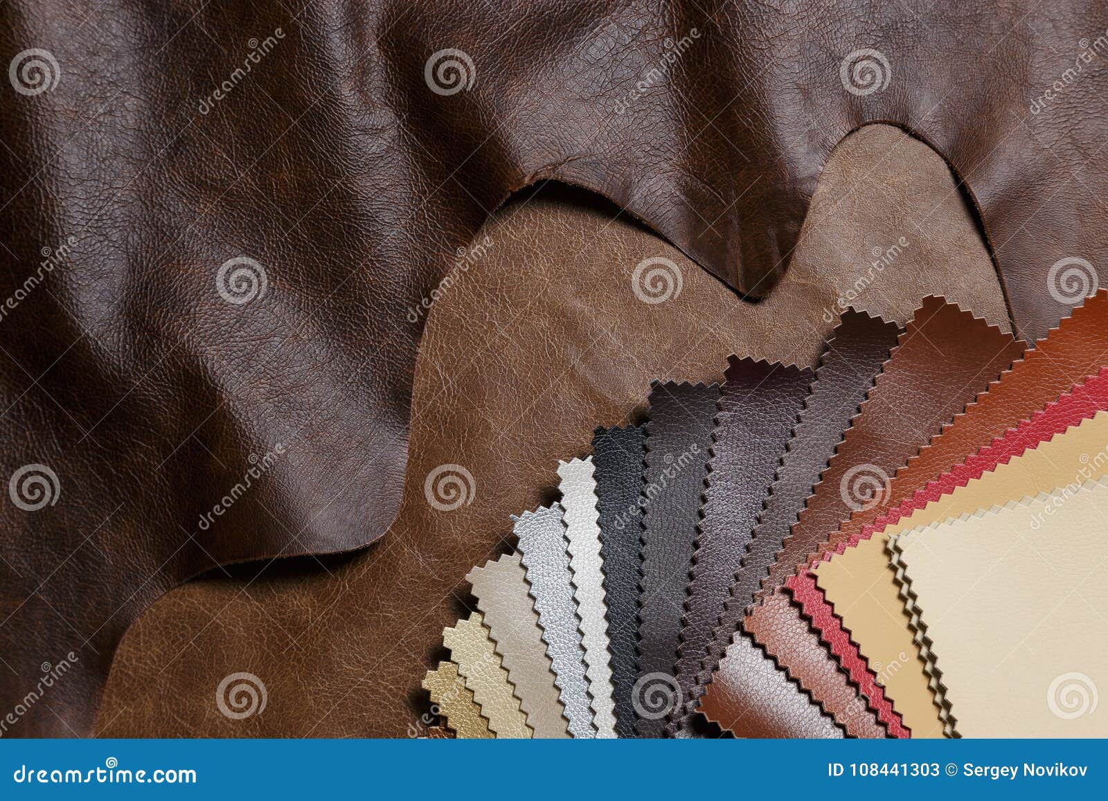 The Composition of Leather Samples on a Natural Cow Leather. Top View ...