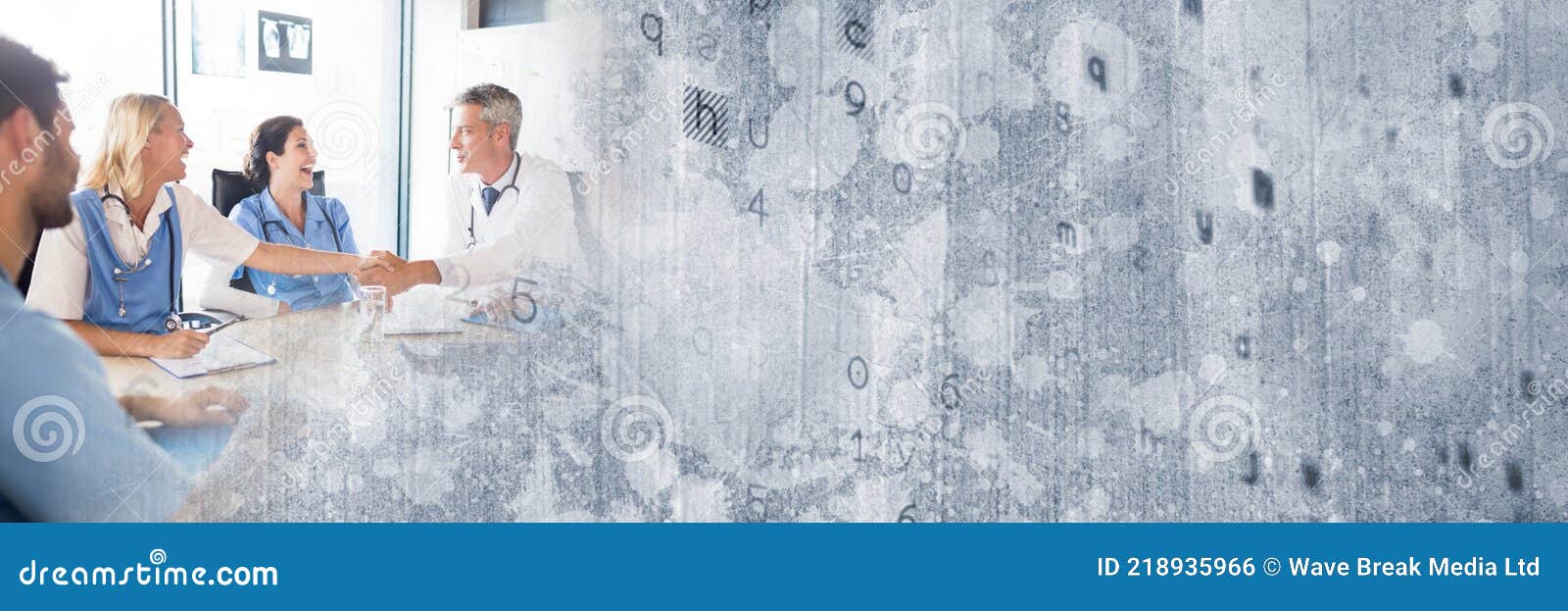 Composition of Letters Processing Over Doctors Handshake in Background ...