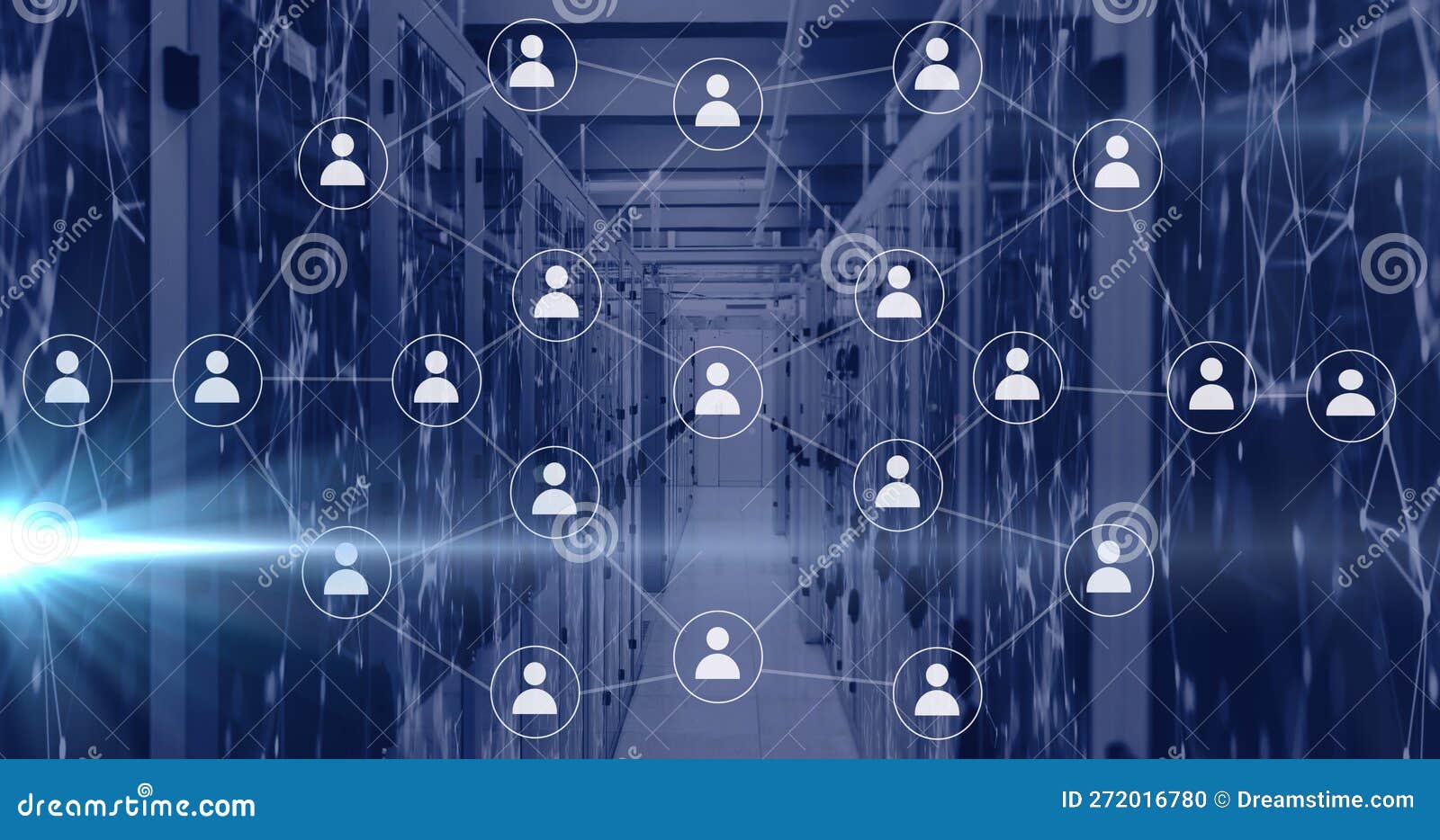 Composition of Light Trails and Network of Connections with Icons Over ...