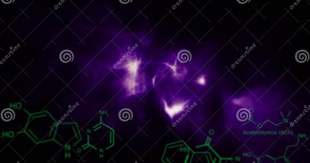 Composition of Light Trails Over Chemical Formula on Black Background ...