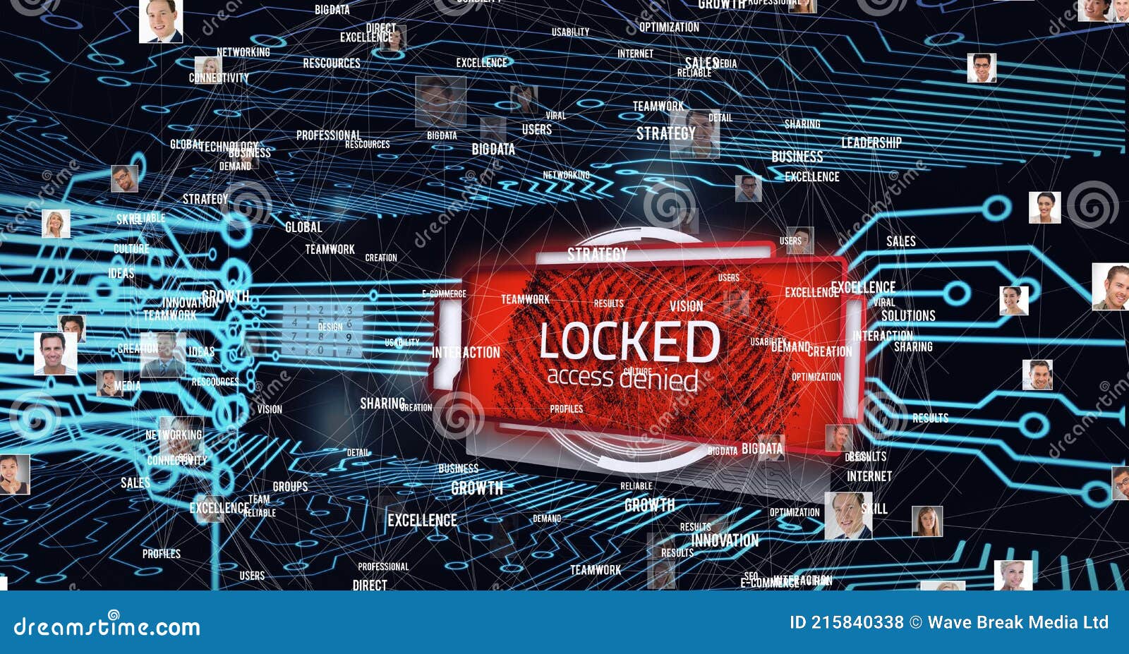 Composition of Locked Access Denied Text with People Photographs Over ... Composition of Locked Access Denied Text with People Photographs Over ...