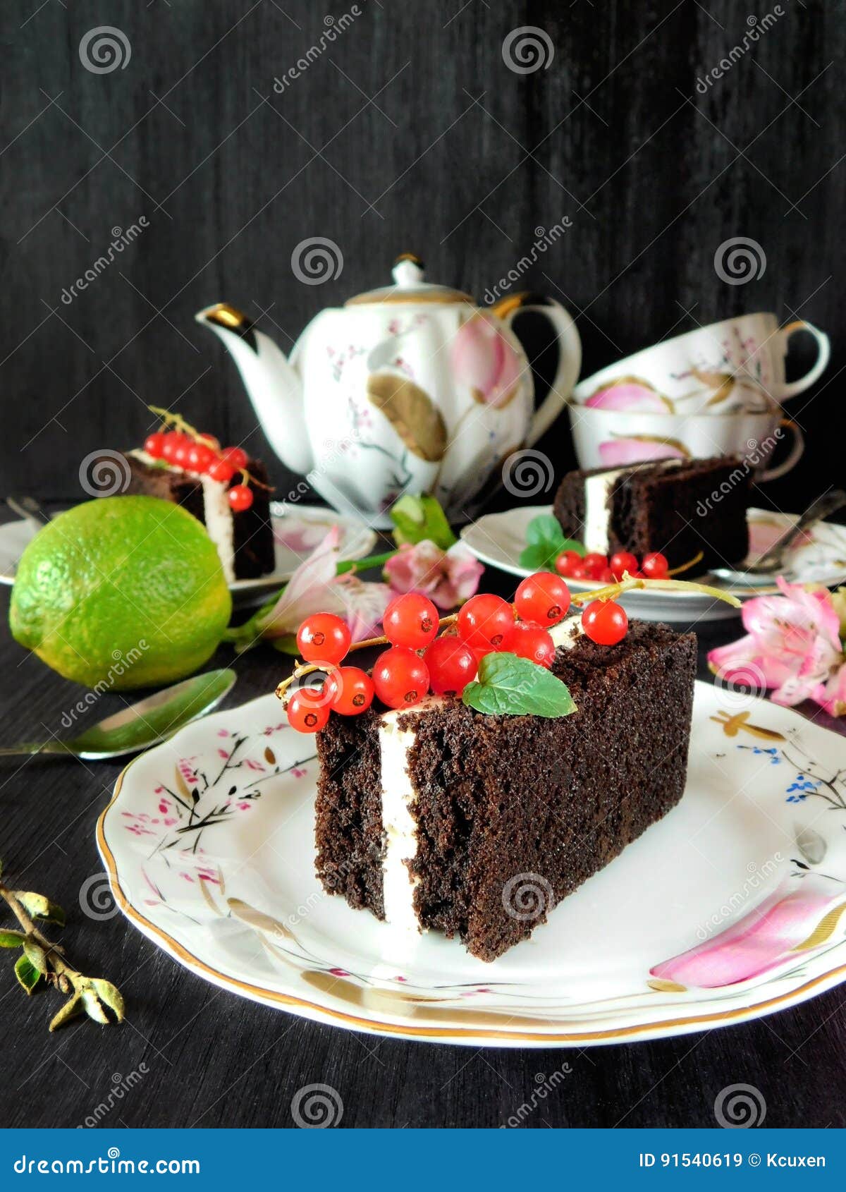 A Composition Made of Three Cakes on the Plates Stock Image - Image of ...