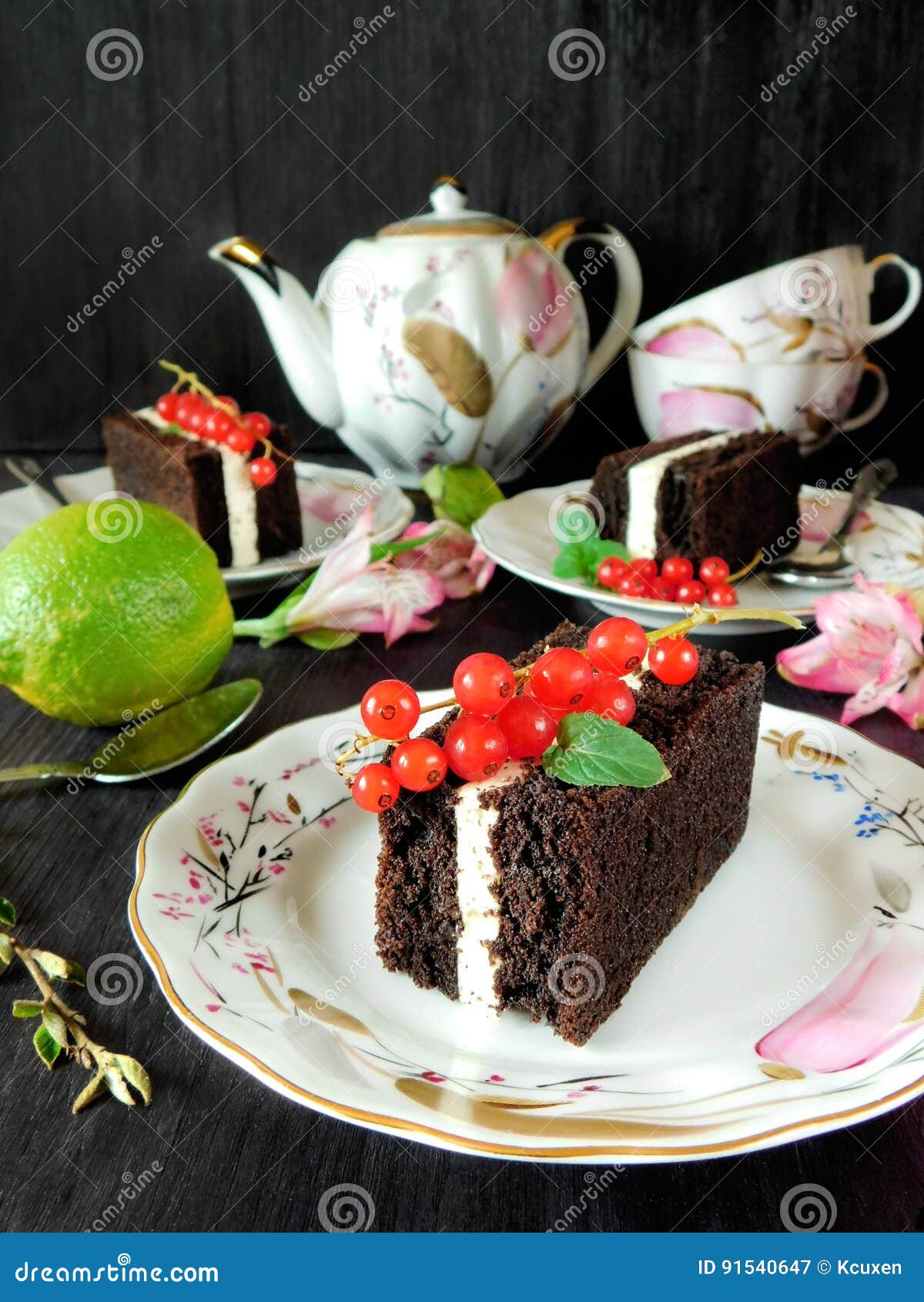 A Composition Made of Three Cakes on the Plates Stock Image - Image of ...