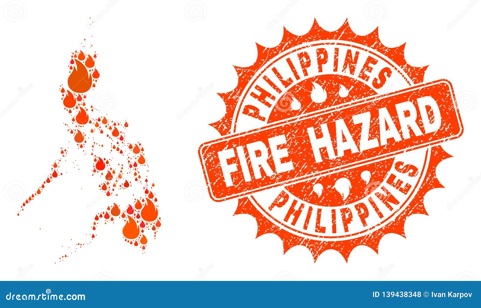 Composition of Map of Philippines Burning and Fire Hazard Grunge Stamp ...