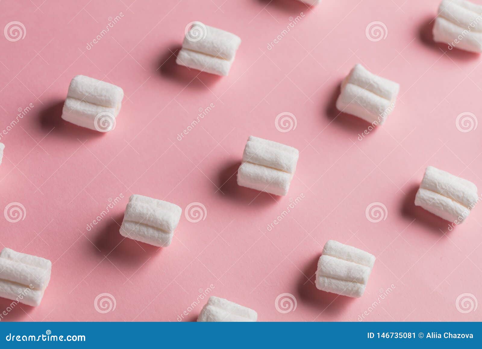 Composition of Marshmallow on the Pink Table Stock Illustration ...