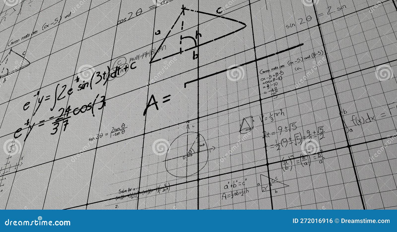 Composition of Mathematical Equations Over Lines on White Background ...