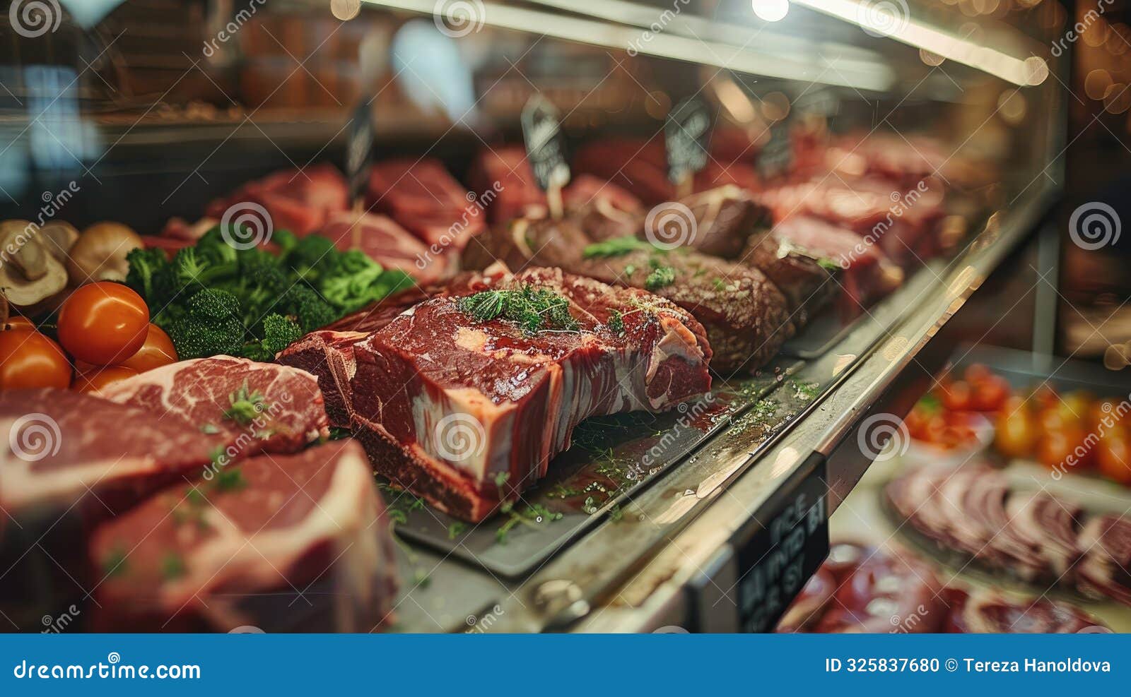 Composition of Meat in the Butcher Shop in the Display Cabinet Stock ...