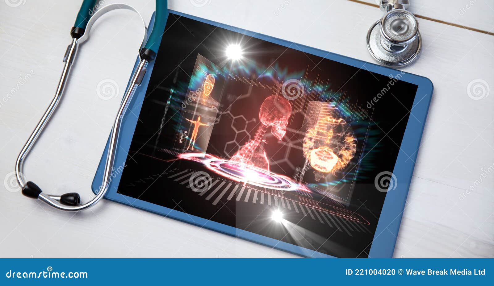 Composition of Medical Data Processing on Tablet with Stethoscope Stock ...