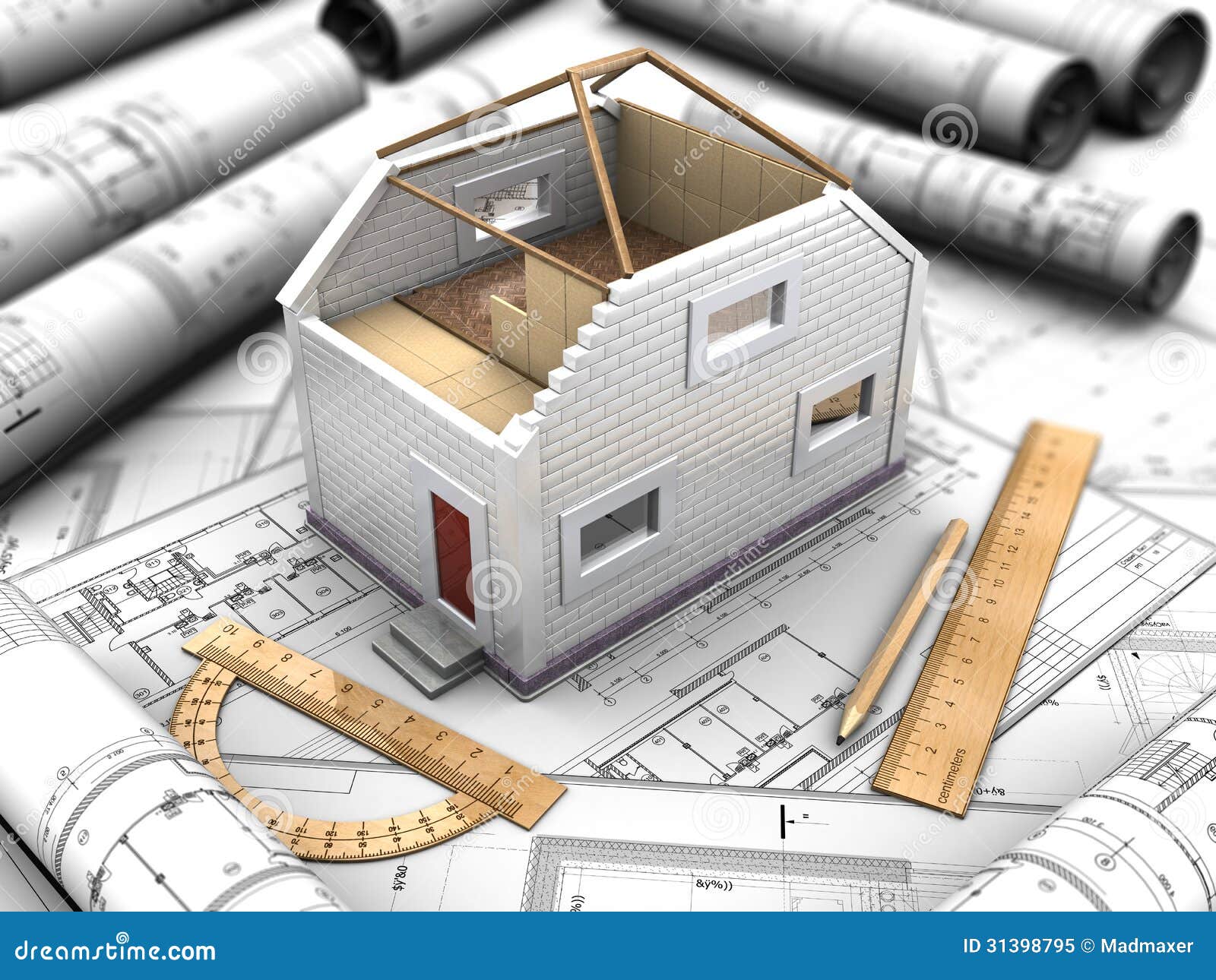 Composition of the Mockup of House and Blueprints Stock Illustration ...