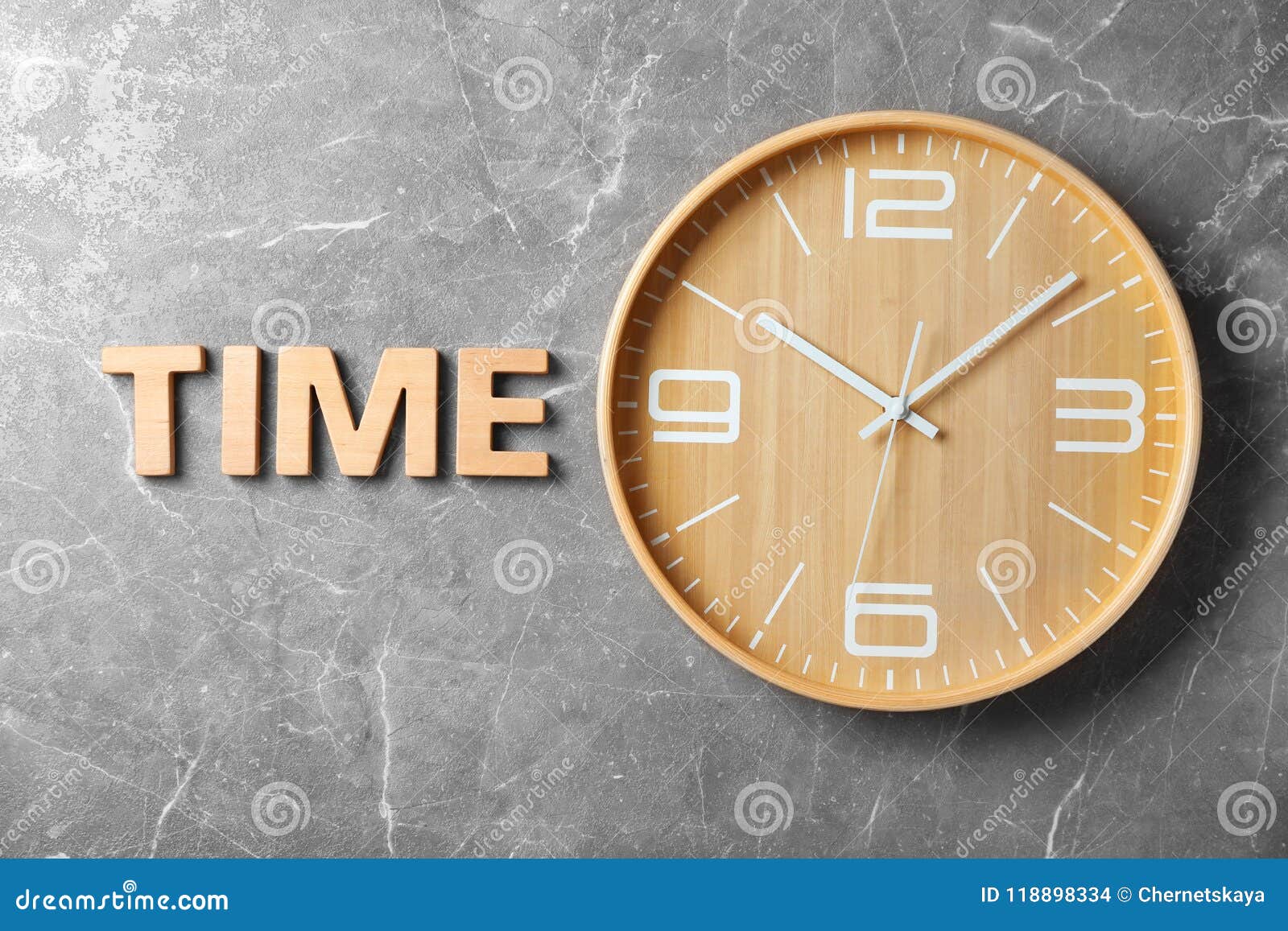 Composition with Modern Clock and Word Time on Grey Background Stock ...