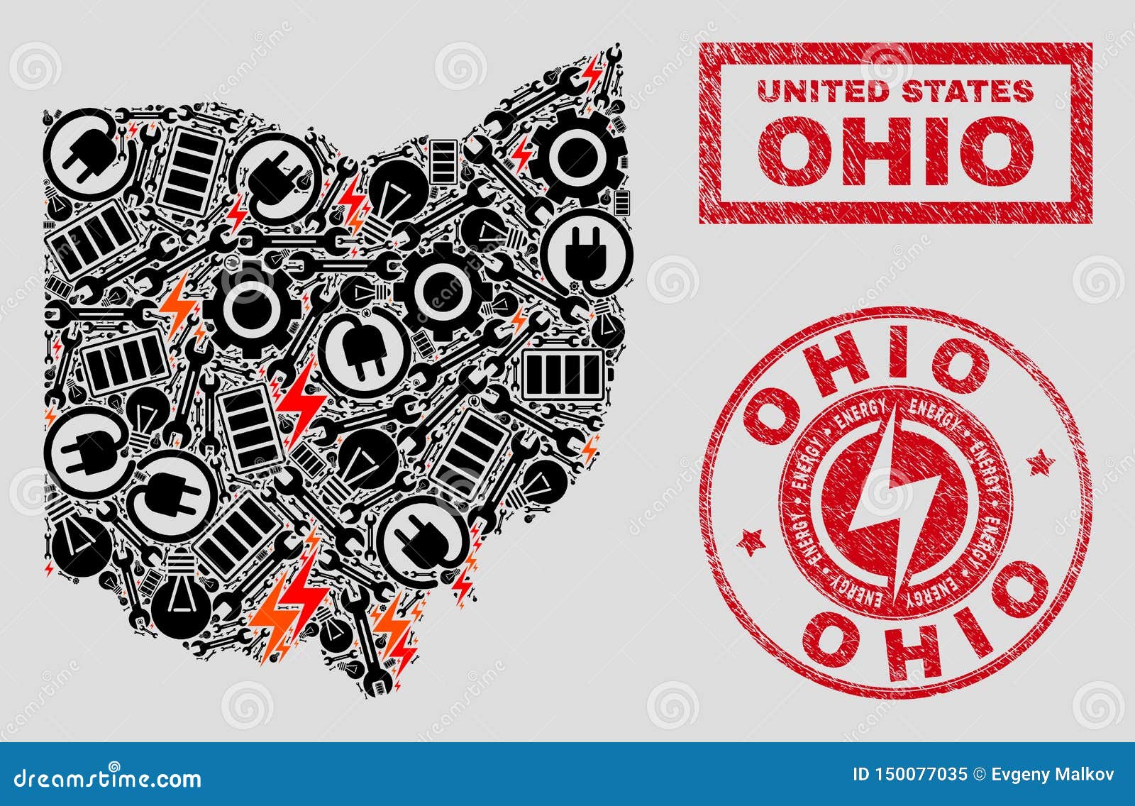 Electric Collage Ohio State Map and Snowflakes and Grunge Stamps Stock ...