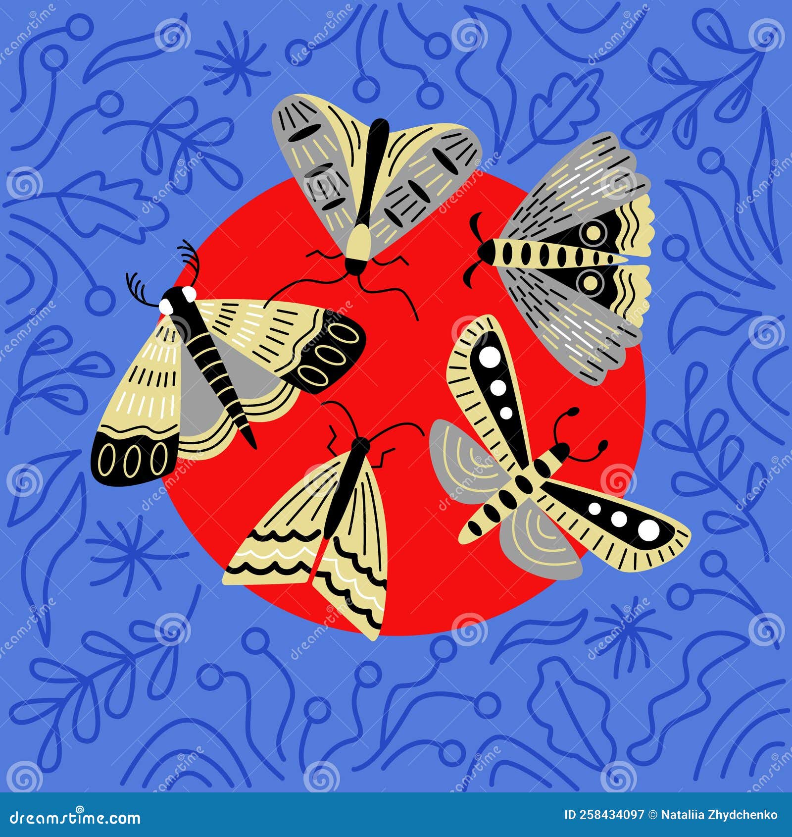 Composition of moths stock vector. Illustration of greeting - 258434097