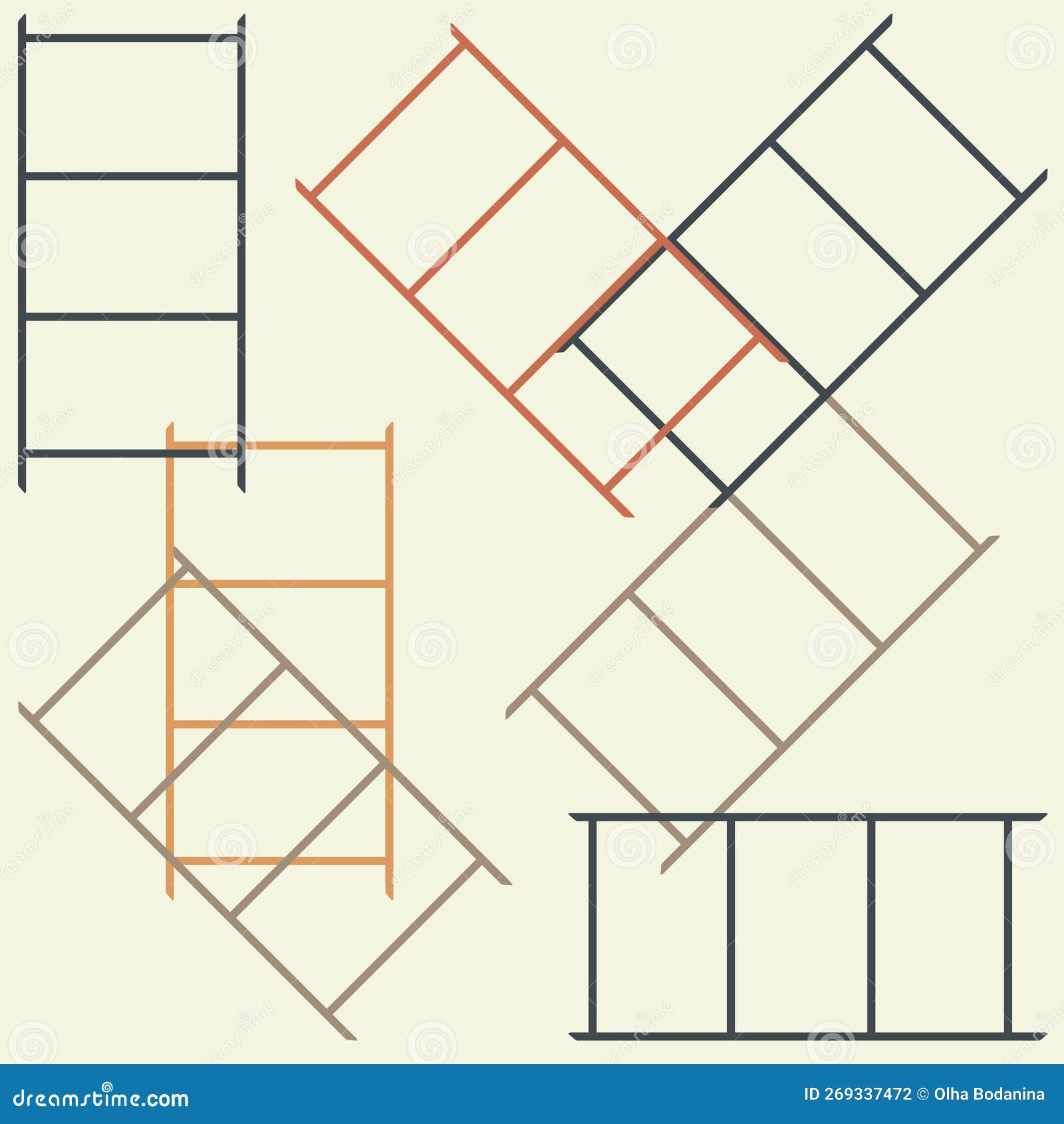A Composition of Multi-colored Ladders of the Same Size in Gray, Brown ...