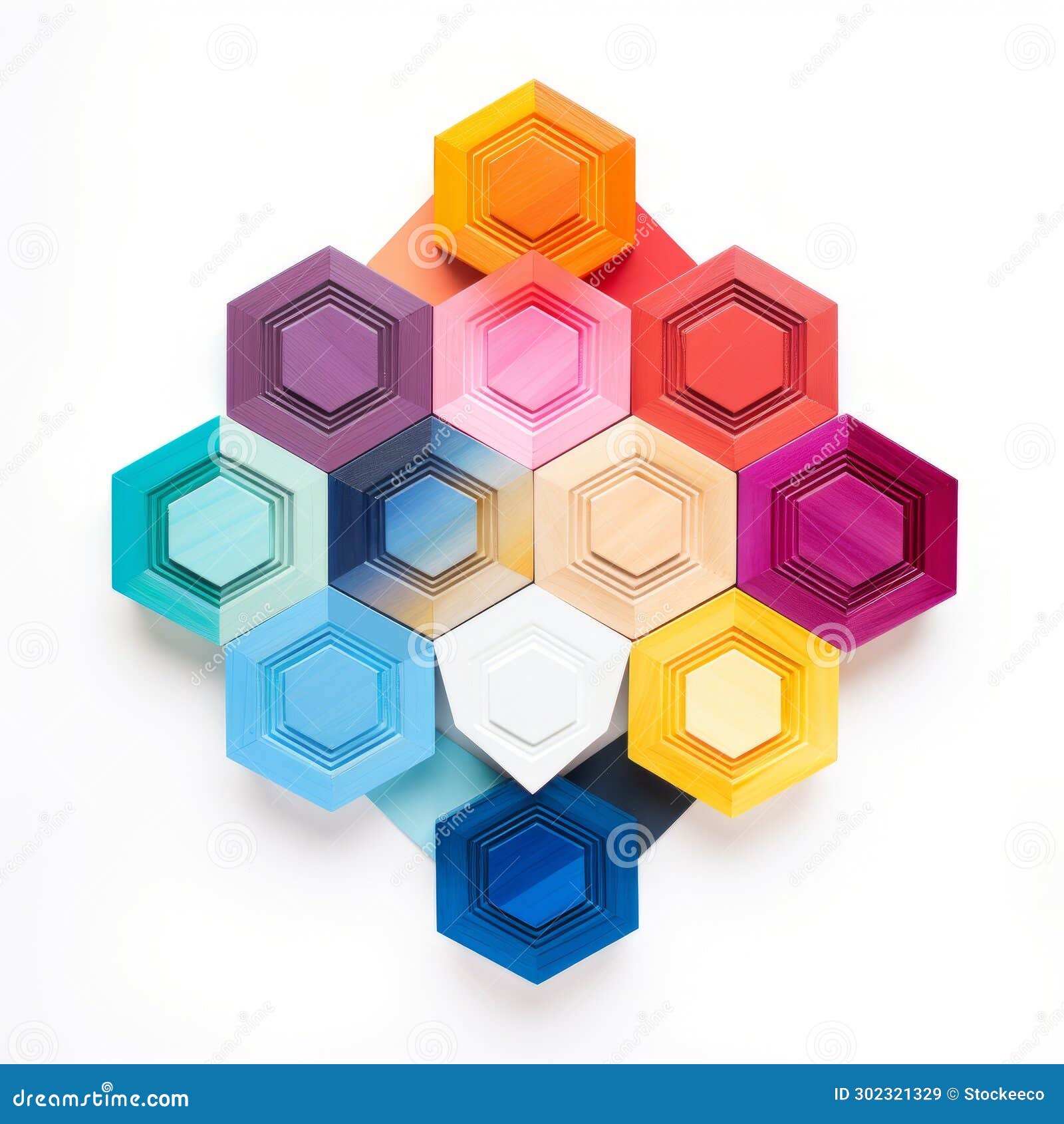 Vividly Bold Paper Hexagons on White Background - Modular Sculpture ...