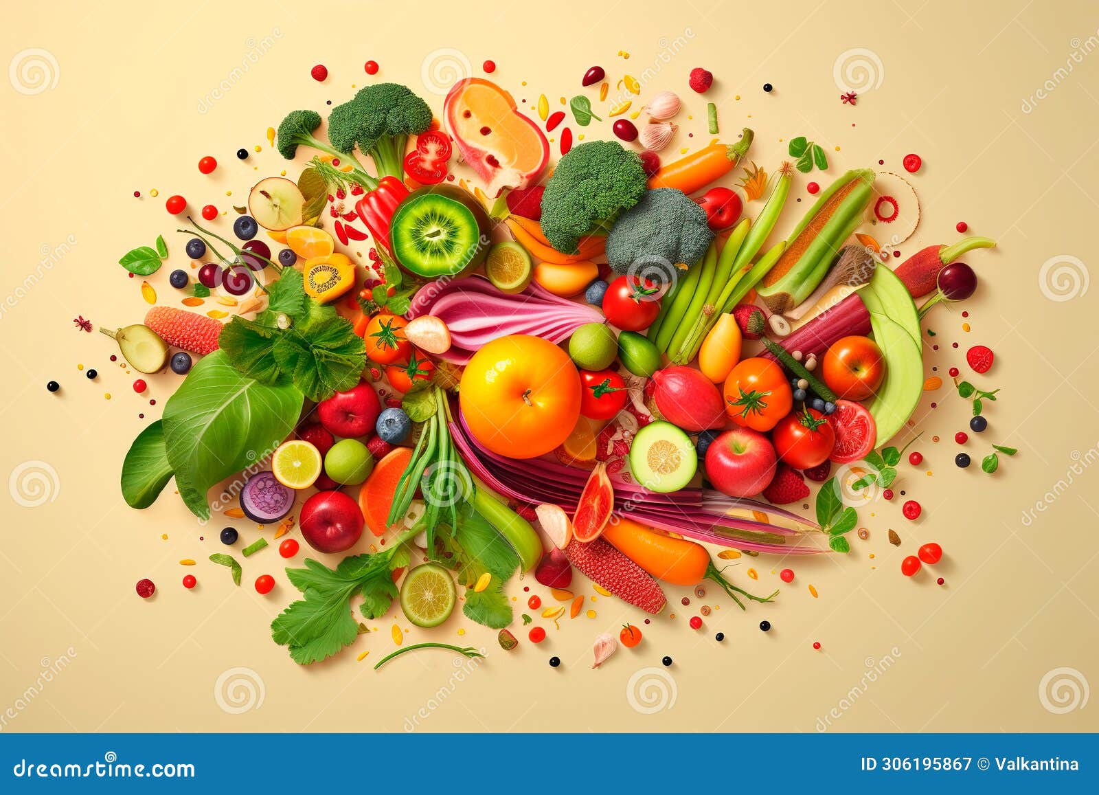 Composition of Multicolored Fresh Vegetables and Fruit. Concept of ...