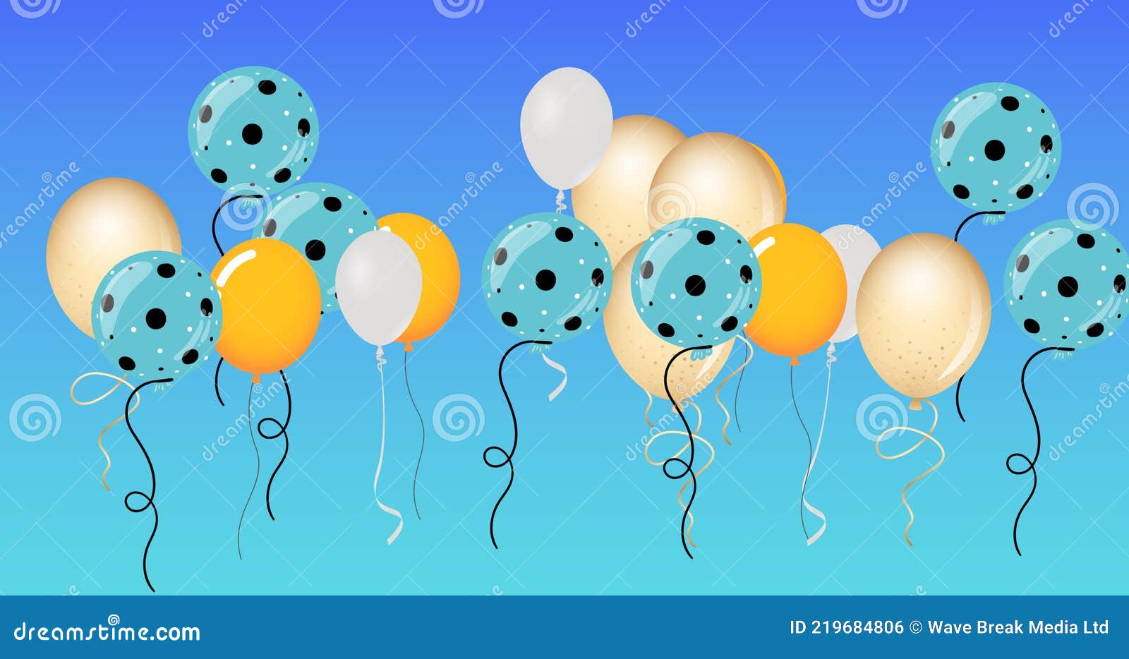 Composition of Multiple Blue and Yellow Balloons on Blue Background ...
