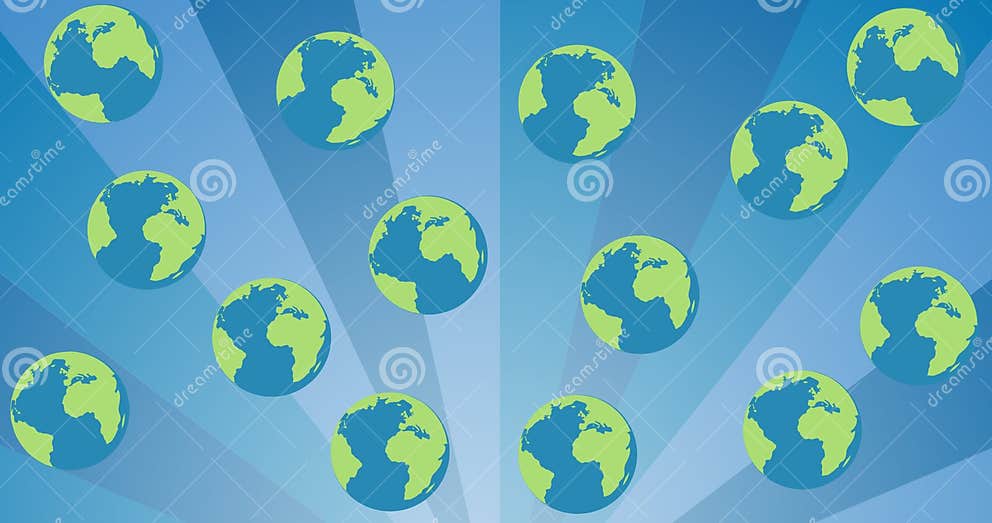 Composition of Multiple Globes Over Blue Striped Background Stock ...