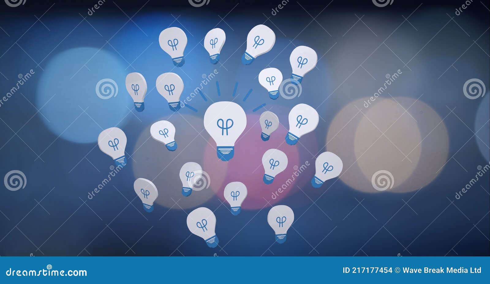 Composition of Multiple Light Bulb Icons with Spots of Light on Blue ...