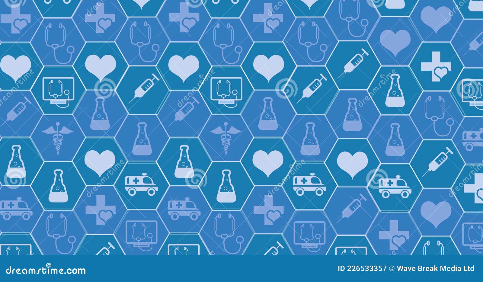 Composition of Multiple Medical Icons on Blue Background Stock ...