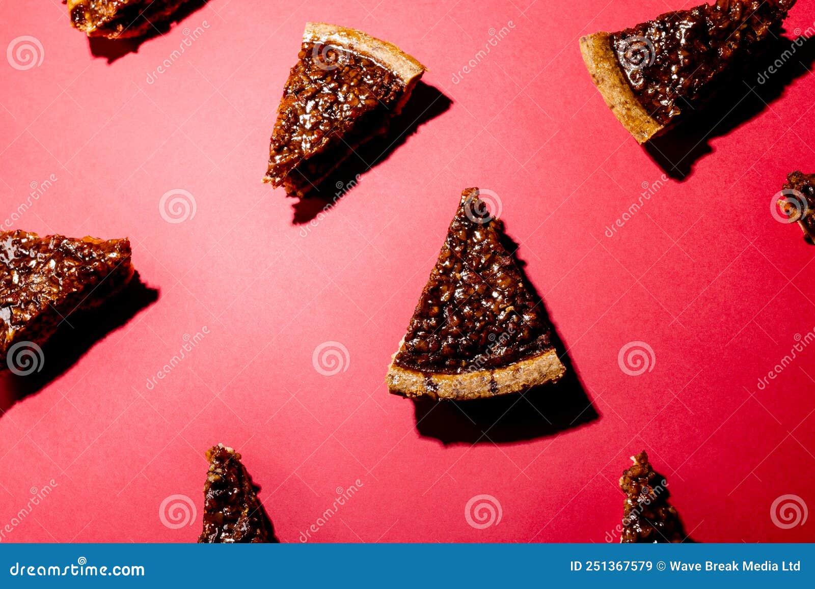 Composition of Multiple Pieces of Pie on Red Background Stock Image ...