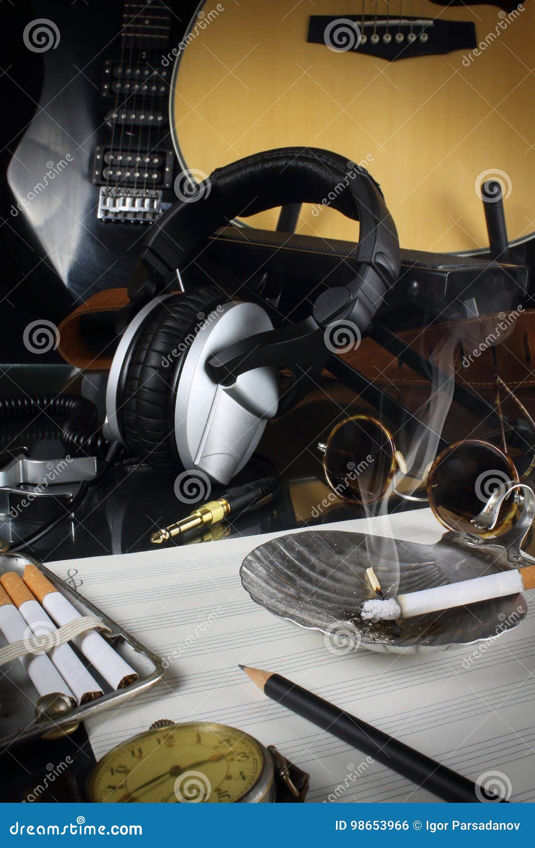 Composition with Musical Instruments in Recording Studio Stock Photo ...
